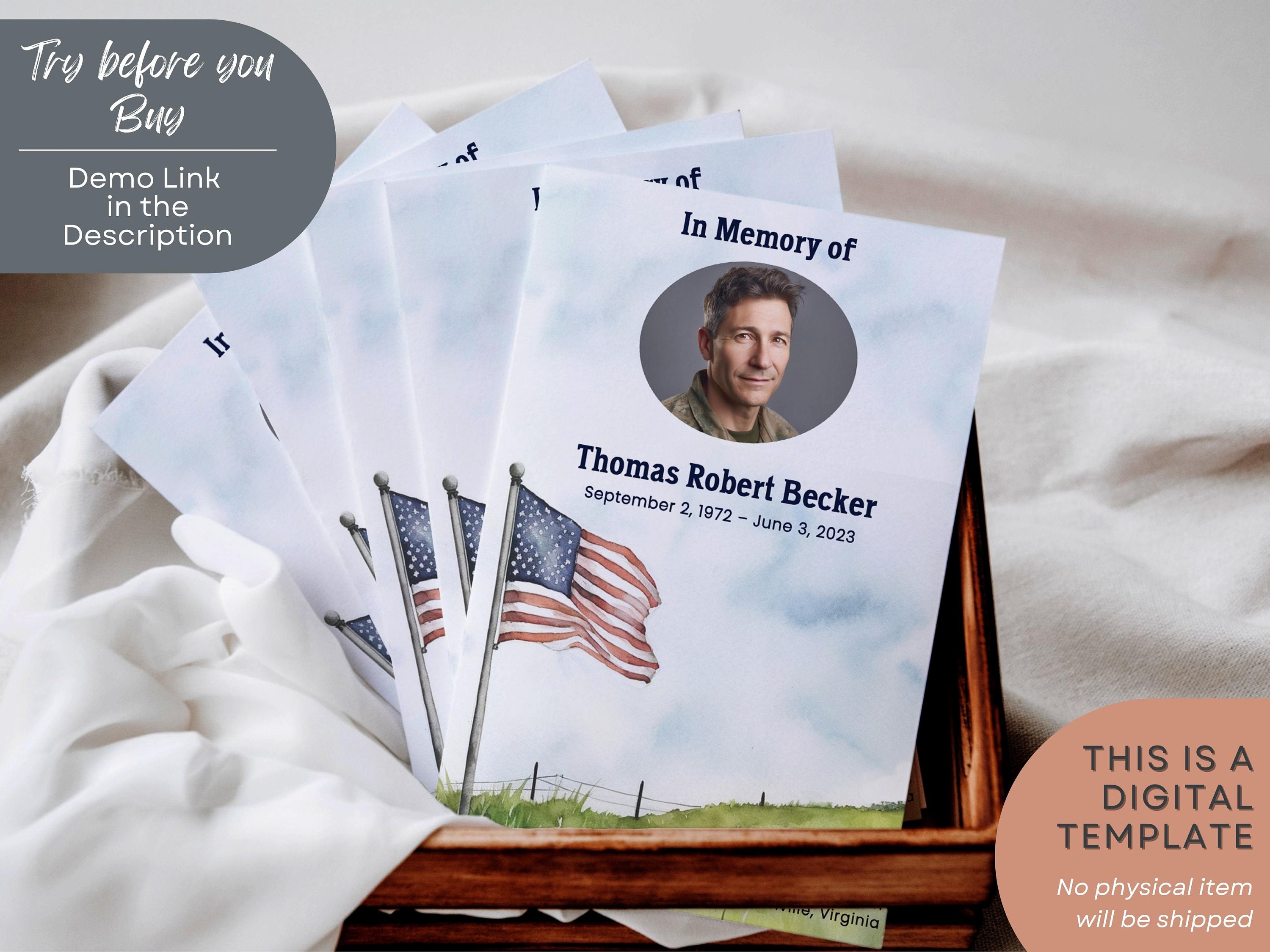 Watercolor American Flag Funeral Program Template (digital Download) - Etsy