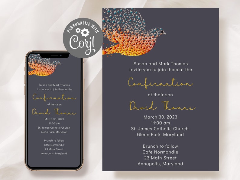 Dove Confirmation Invitation Template: Gray Printable Invite (digital ...