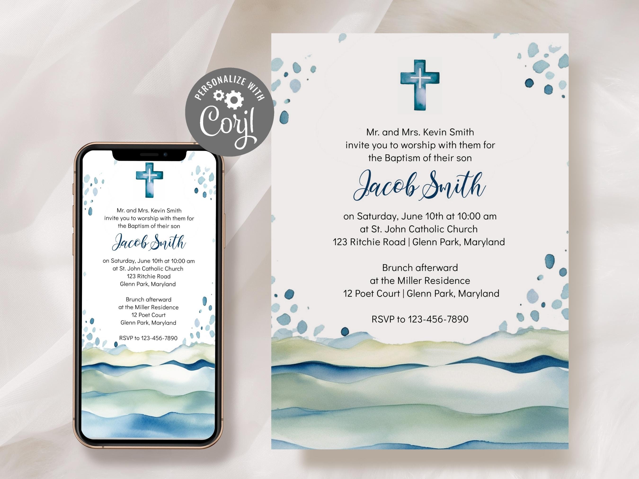 Watercolor Ocean Baptism Invitation: Custom Christening Invite (digital ...