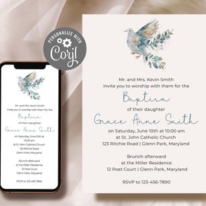Watercolor Dove Baptism Invitation: Modern Christening Invite (digital ...