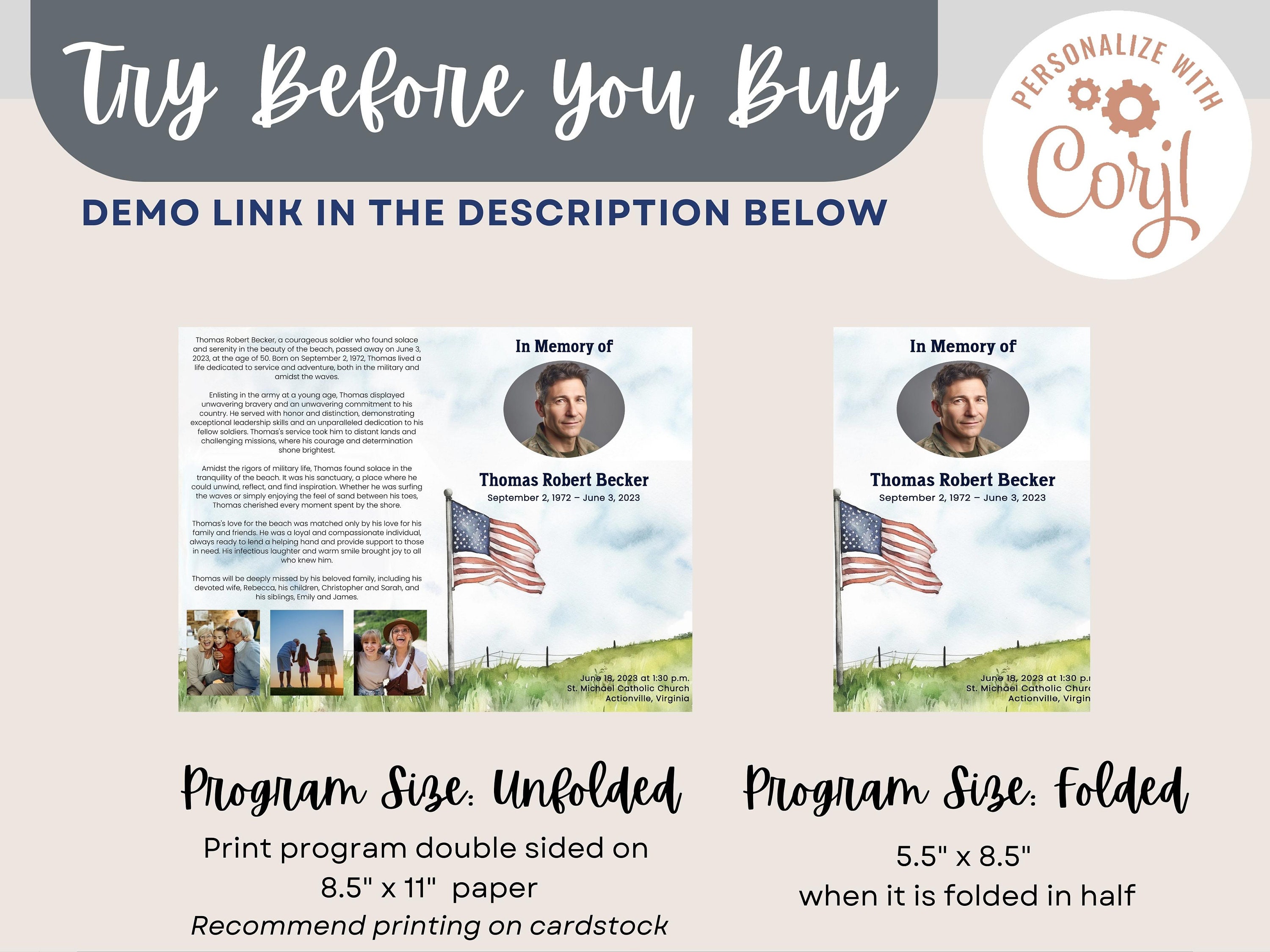 Watercolor American Flag Funeral Program Template (digital Download) - Etsy