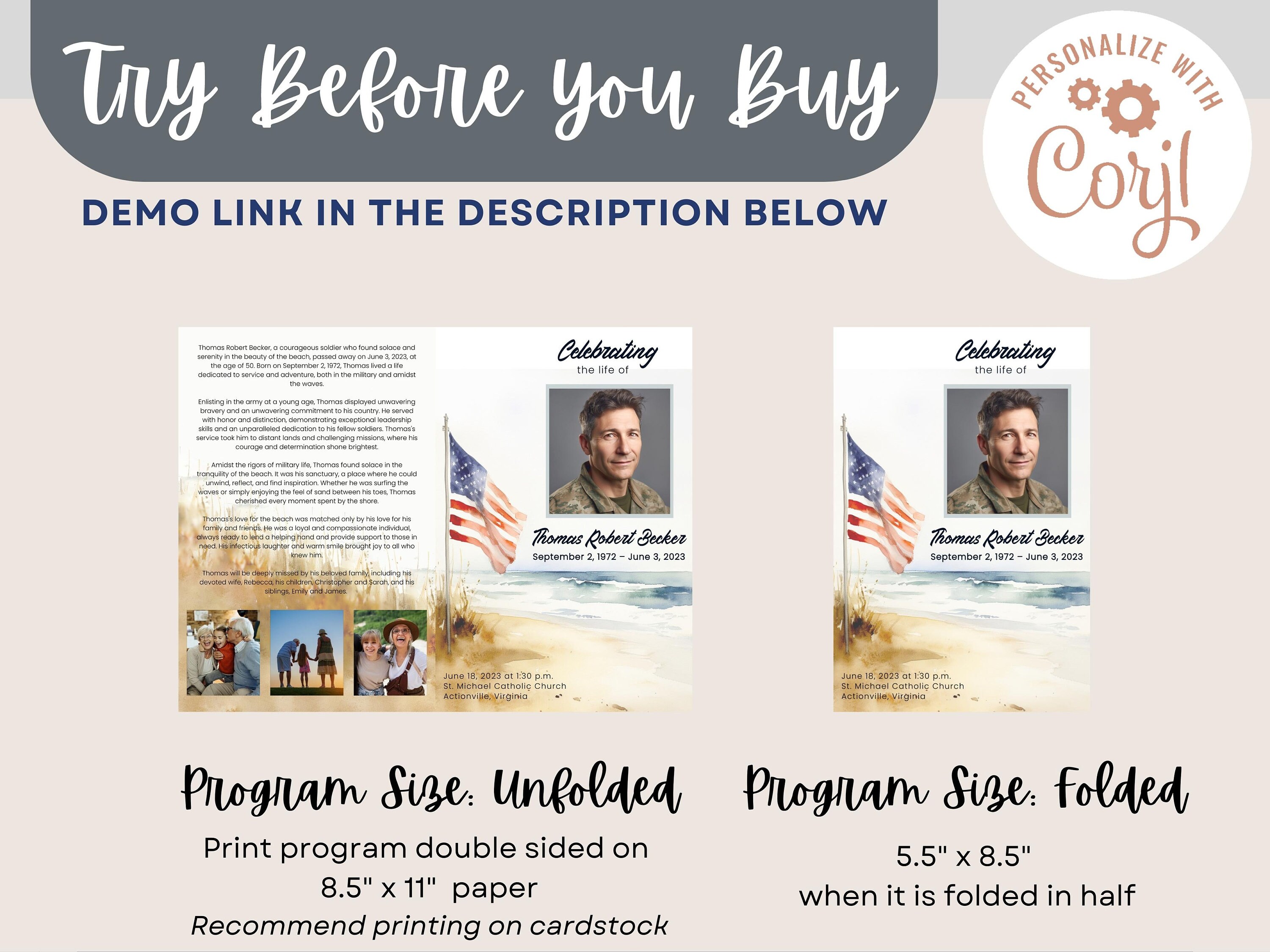 Watercolor American Flag Funeral Program Template (digital Download) - Etsy
