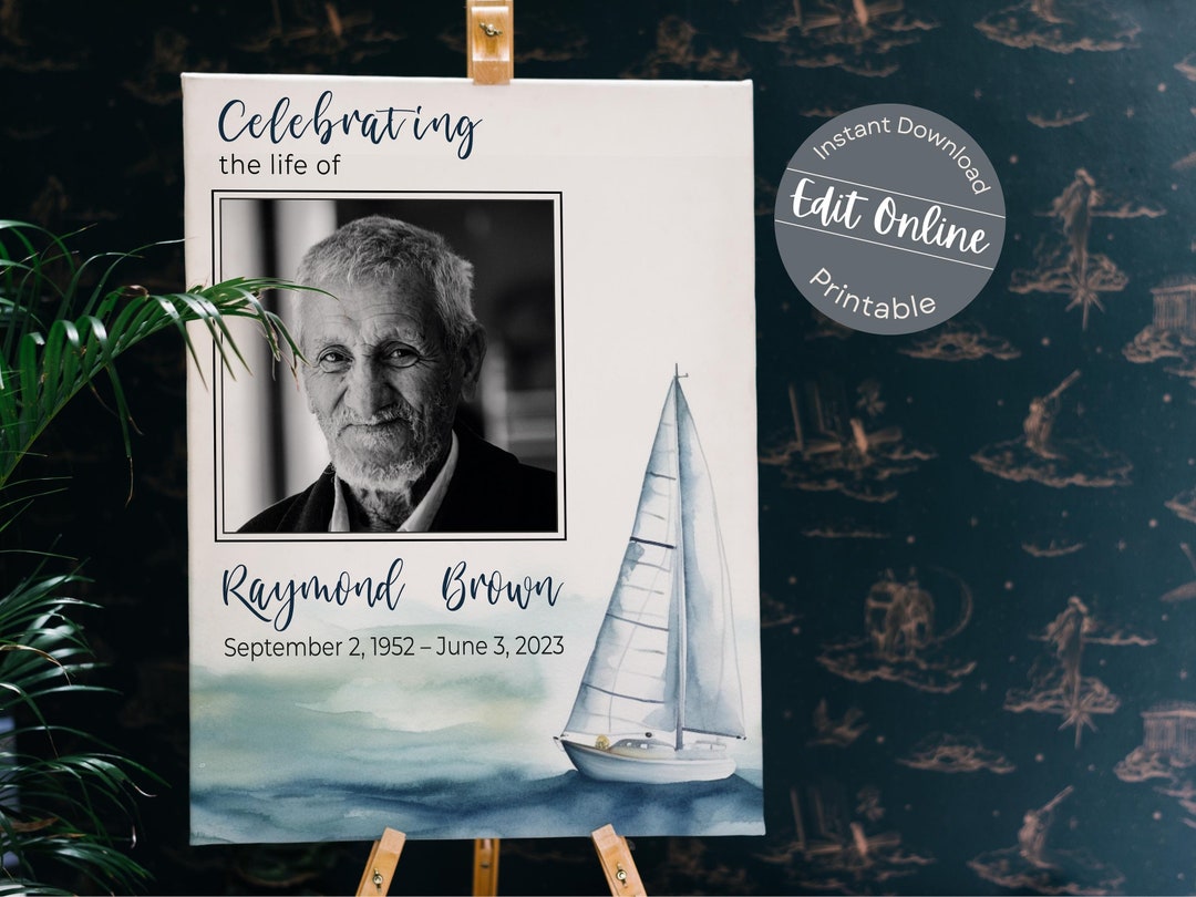 Watercolor Sailboat Funeral Welcome Sign Template (digital Download) - Etsy