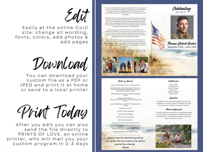 Watercolor American Flag Funeral Program Template (digital Download) - Etsy