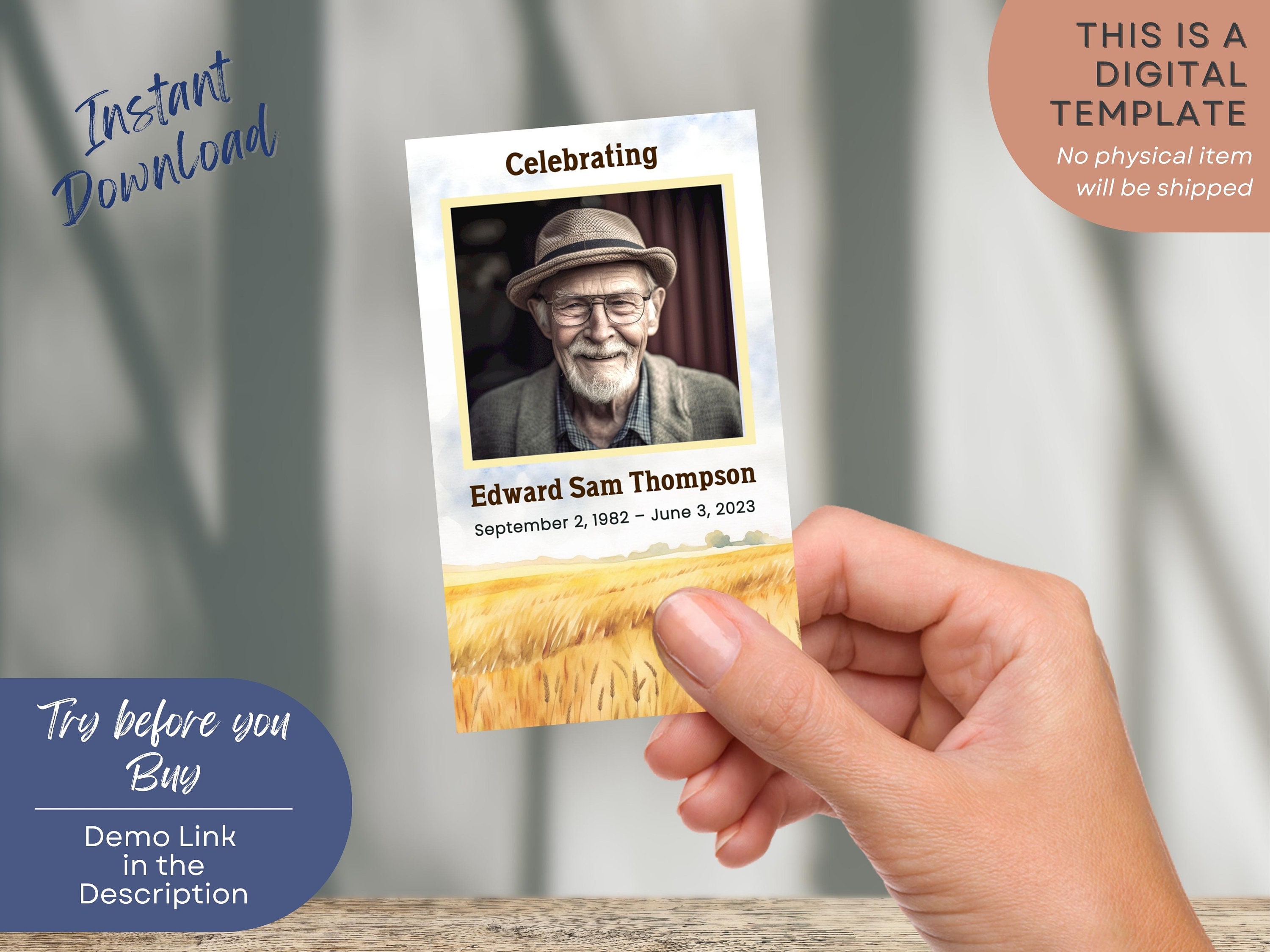 Watercolor Wheat Field Funeral Prayer Card Template (digital) - Etsy