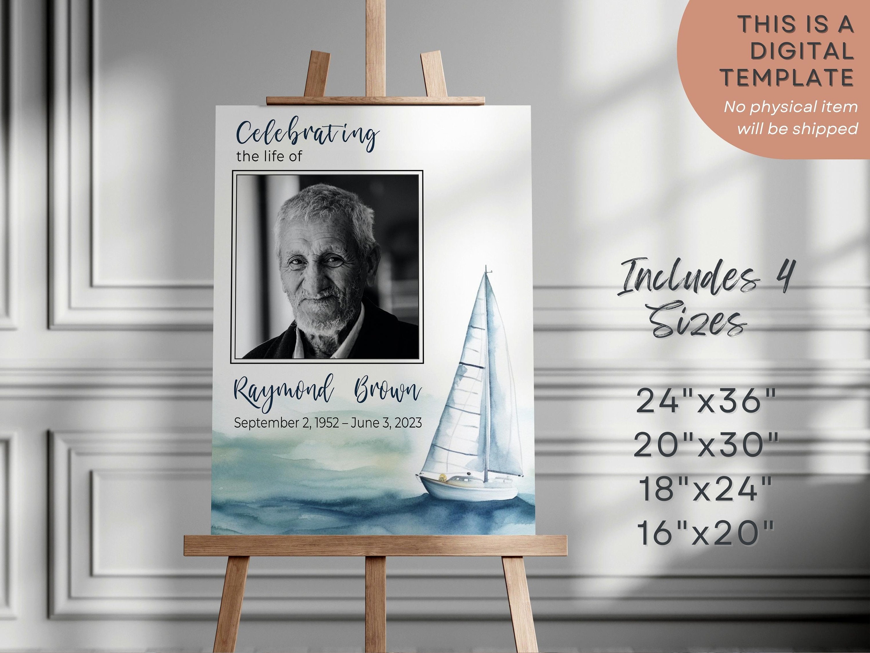 Watercolor Sailboat Funeral Welcome Sign Template (digital Download) - Etsy