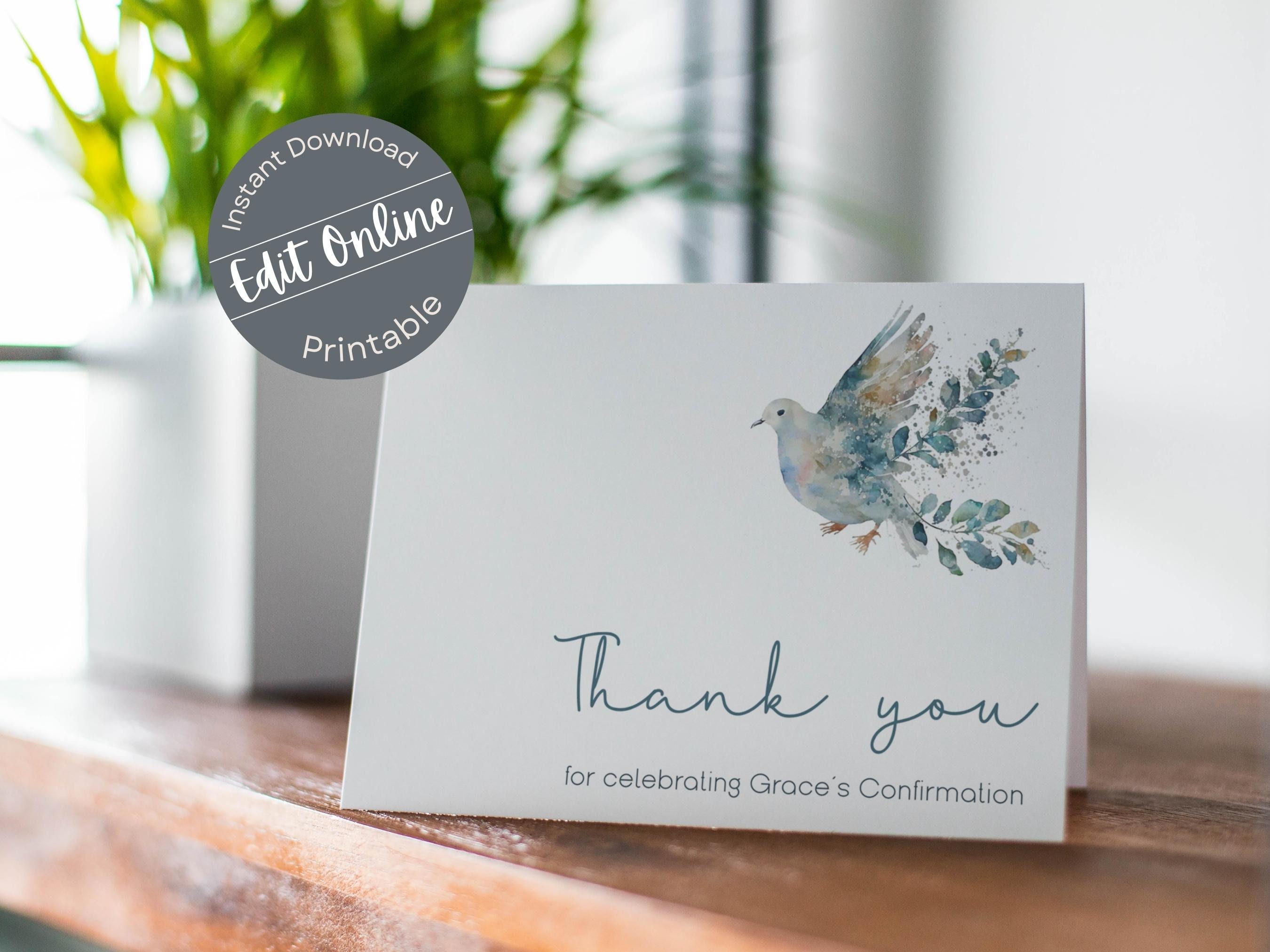 Floral Dove Confirmation Thank You Card Template Editable Girl Custom ...