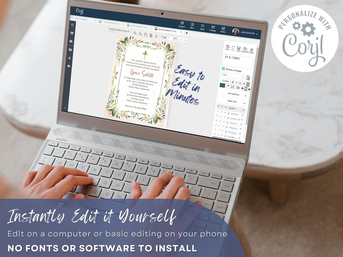 Flower Confirmation Invitation Template Editable Rustic Cross Girl ...
