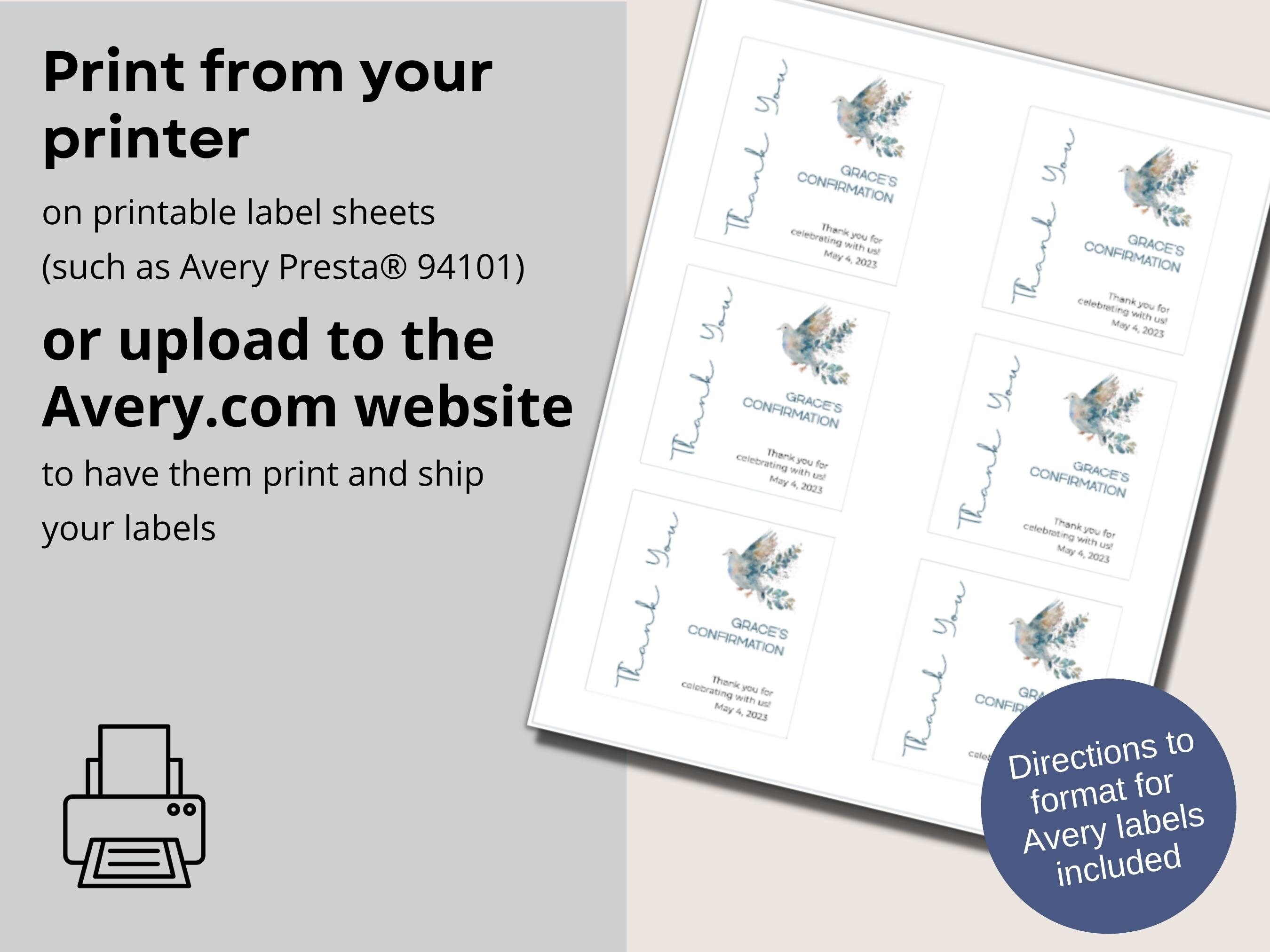 Floral Dove Confirmation Favor Label Template: Editable Printable ...