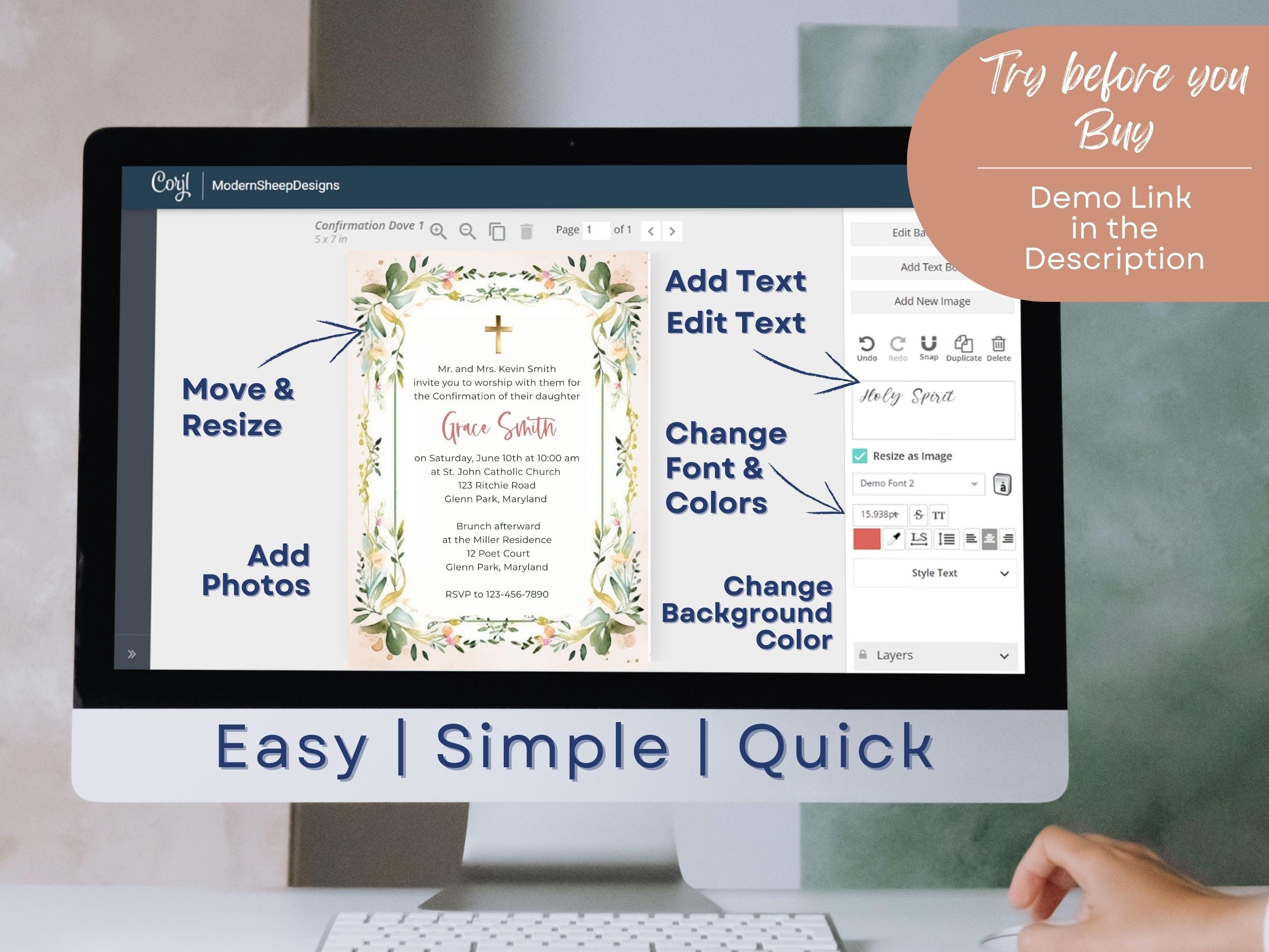 Flower Confirmation Invitation Template Editable Rustic Cross Girl ...