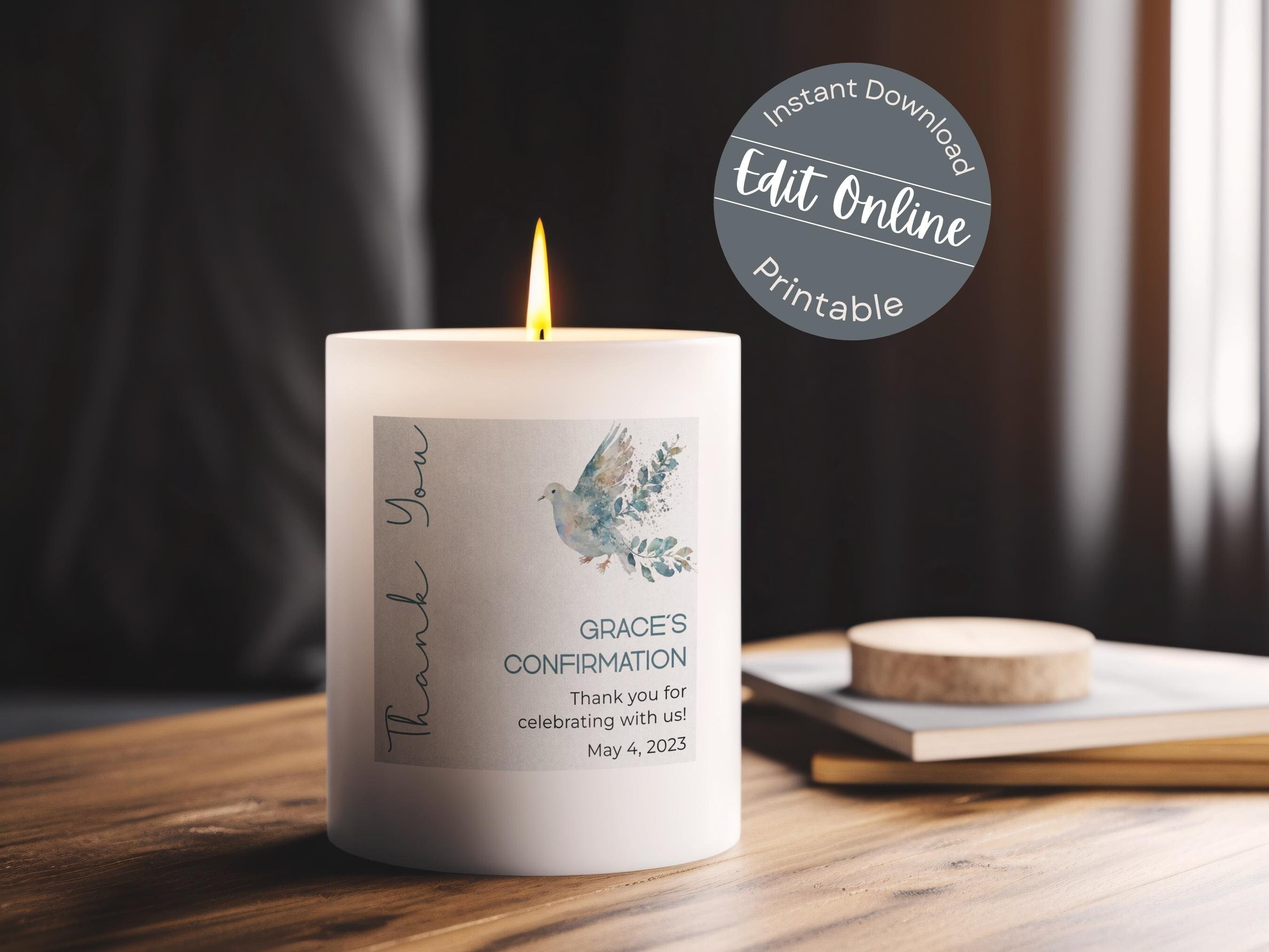 Floral Dove Confirmation Favor Label Template | Editable Girl or Boy ...
