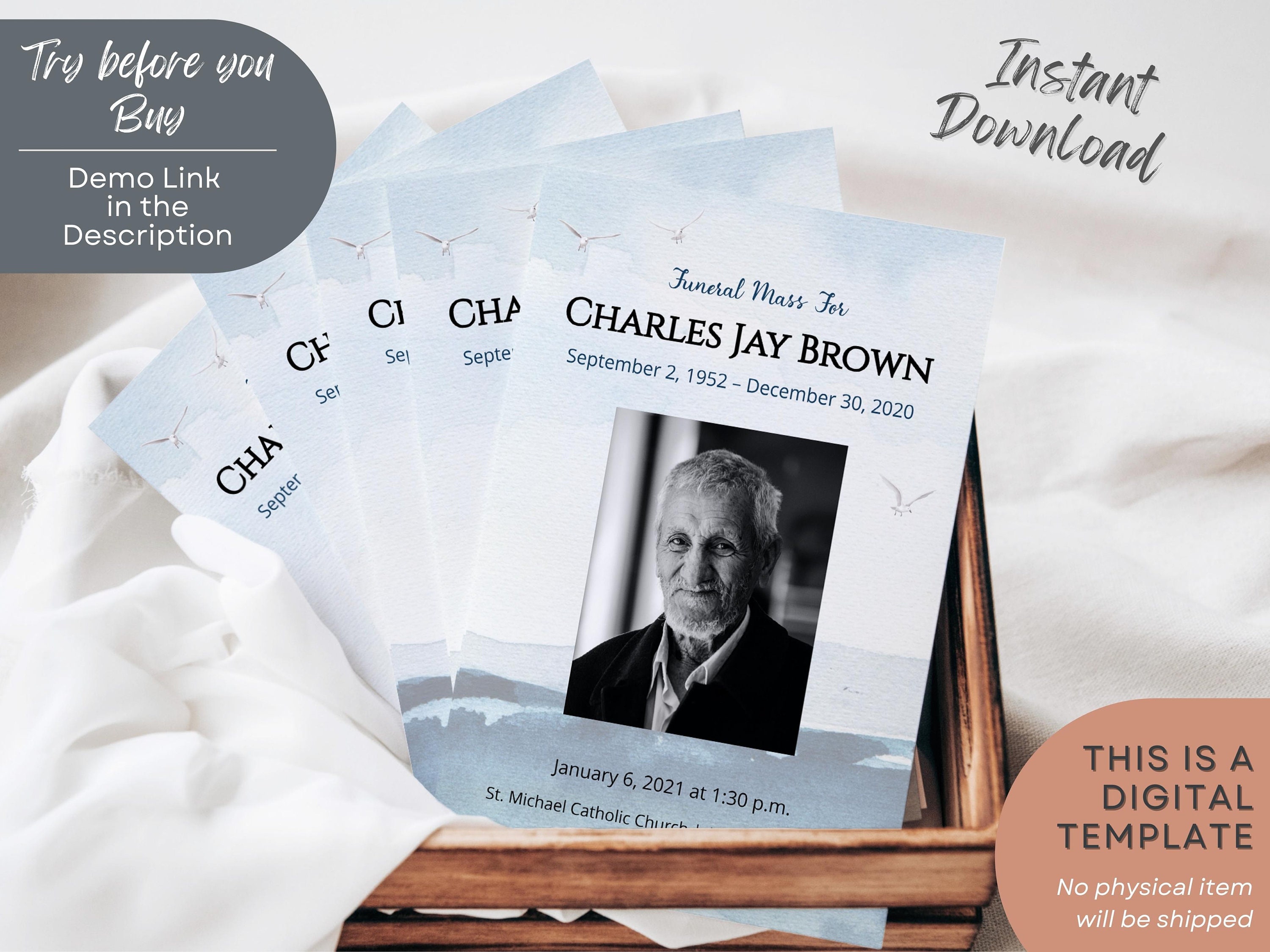 Nautical Ocean Funeral Program Template for Man or Woman Editable Photo ...