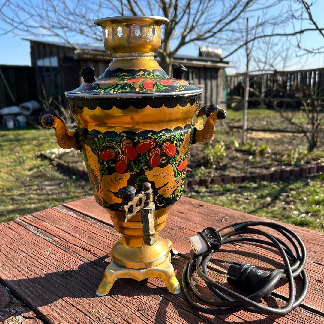 Unique Hand-painted Gilded Samovar Working Electric Russian Tea Pot 15. ...