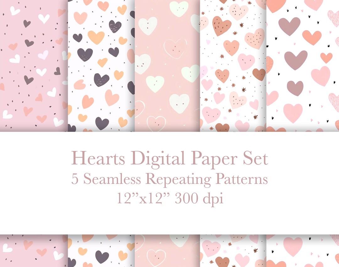 Heart Pattern Digital Paper Set (5) - Etsy