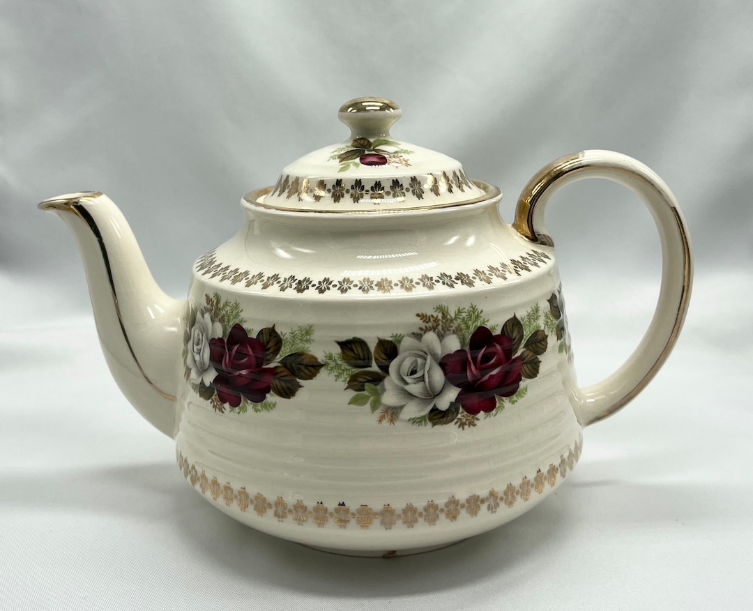 Vintage Sadler Teapot 24kt, Vintage Sadler Floral Teapot, Sadler Red ...