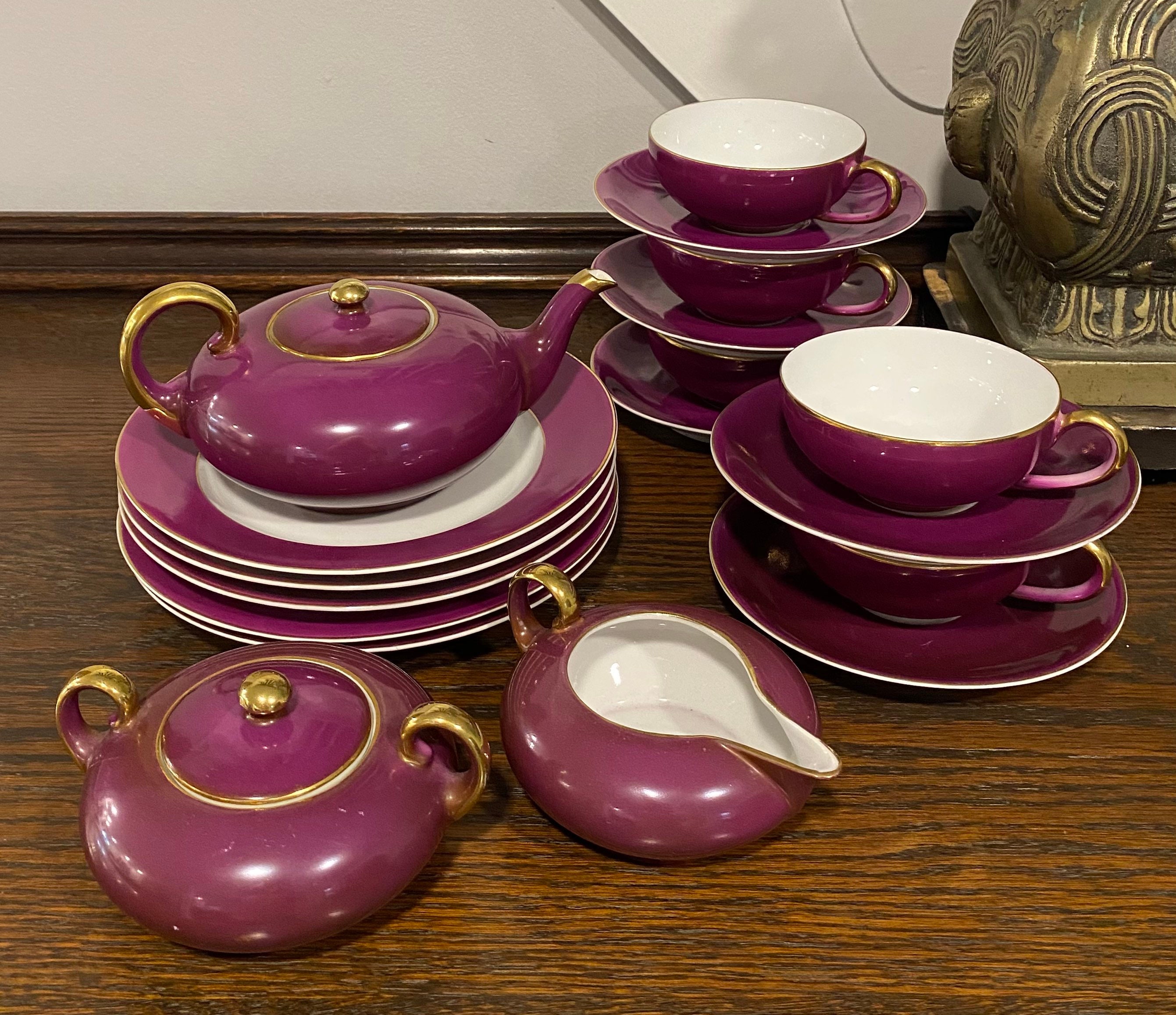 Vintage Tea Set, Antique Tea Set, Vintage Pink Tea Service, Magenta Tea ...