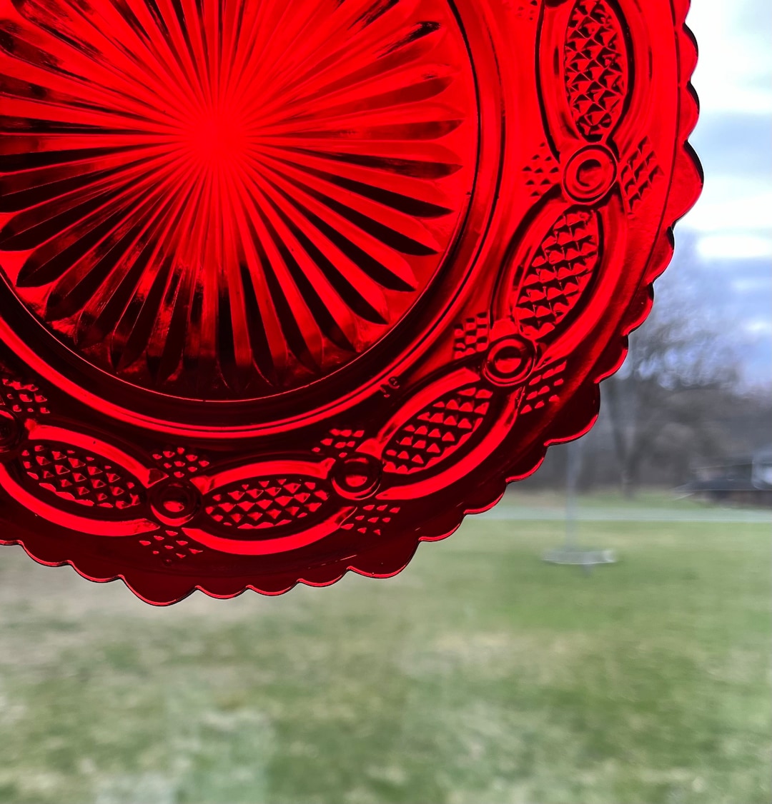 Four Cranberry Glass Salad Plates, Vintage Avon Cape Cod 1876 Plates ...