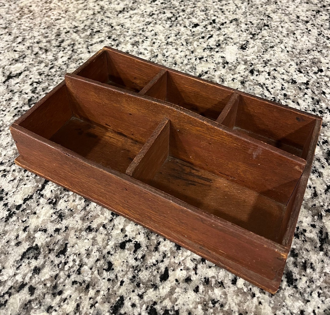 Handmade Wood Tray, Industrial Wooden Tray, Vintage Organizer, Five ...
