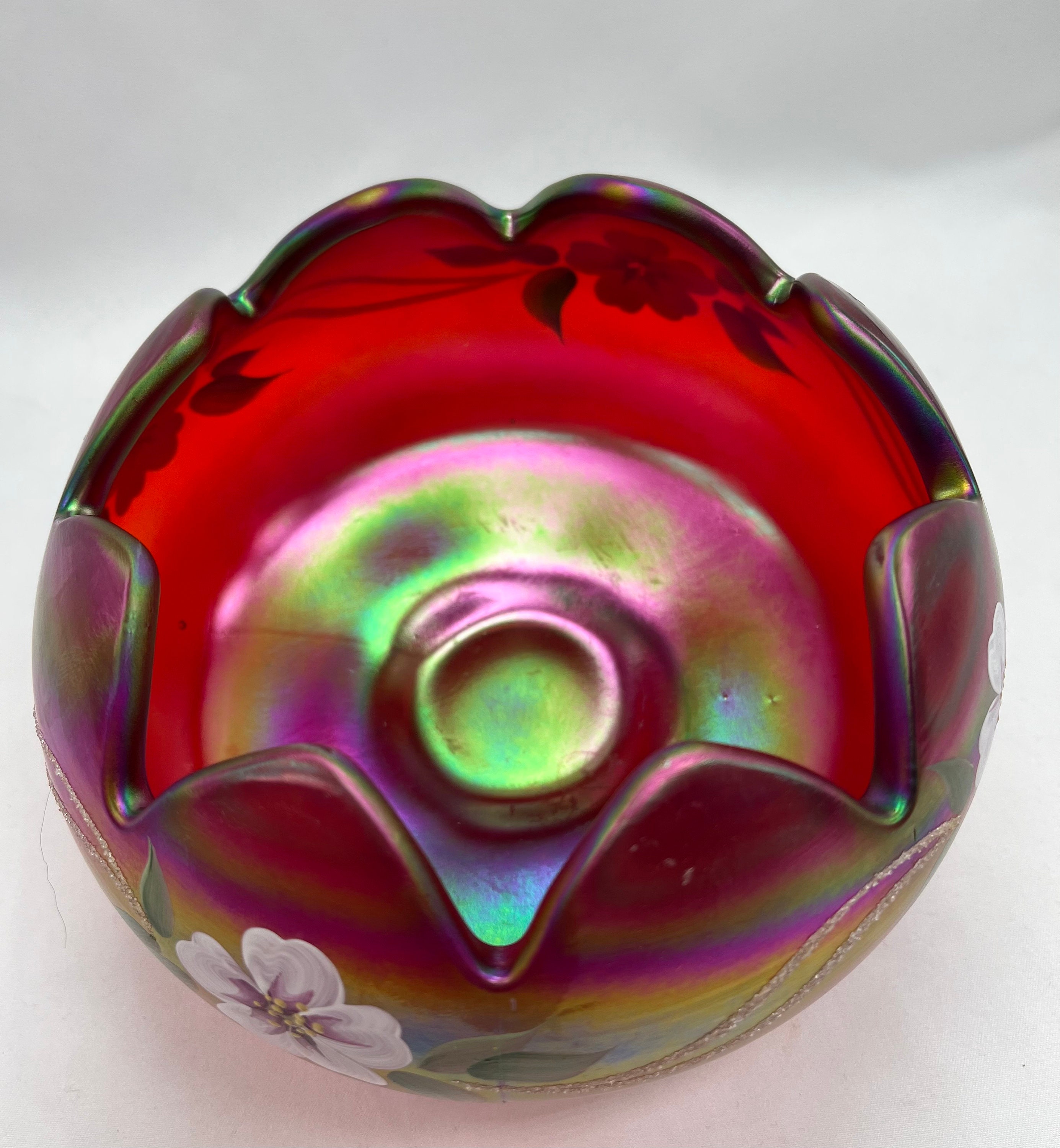 Vintage Fenton Bowl, Hand Painted Fenton, Iridescent Magenta Fenton ...