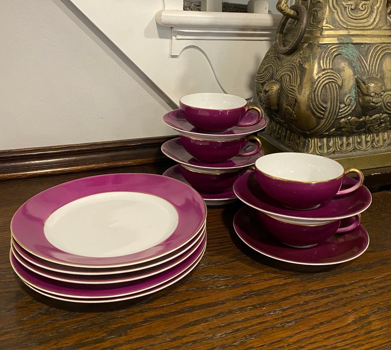 Vintage Tea Set, Antique Tea Set, Vintage Pink Tea Service, Magenta Tea ...