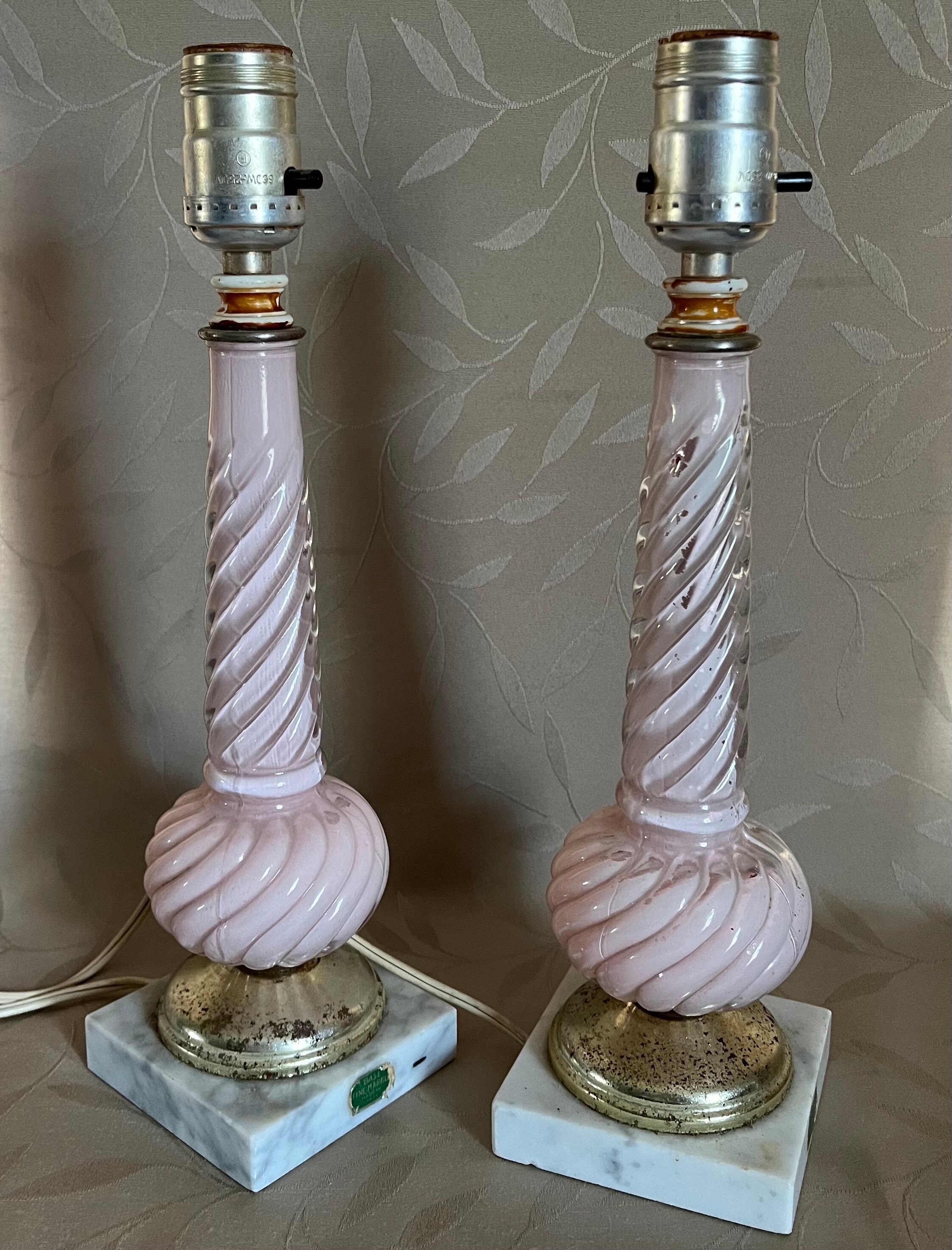 Pair Mid Century Table Lamps, Pink Table Lamps, Pink Reverse Pained ...