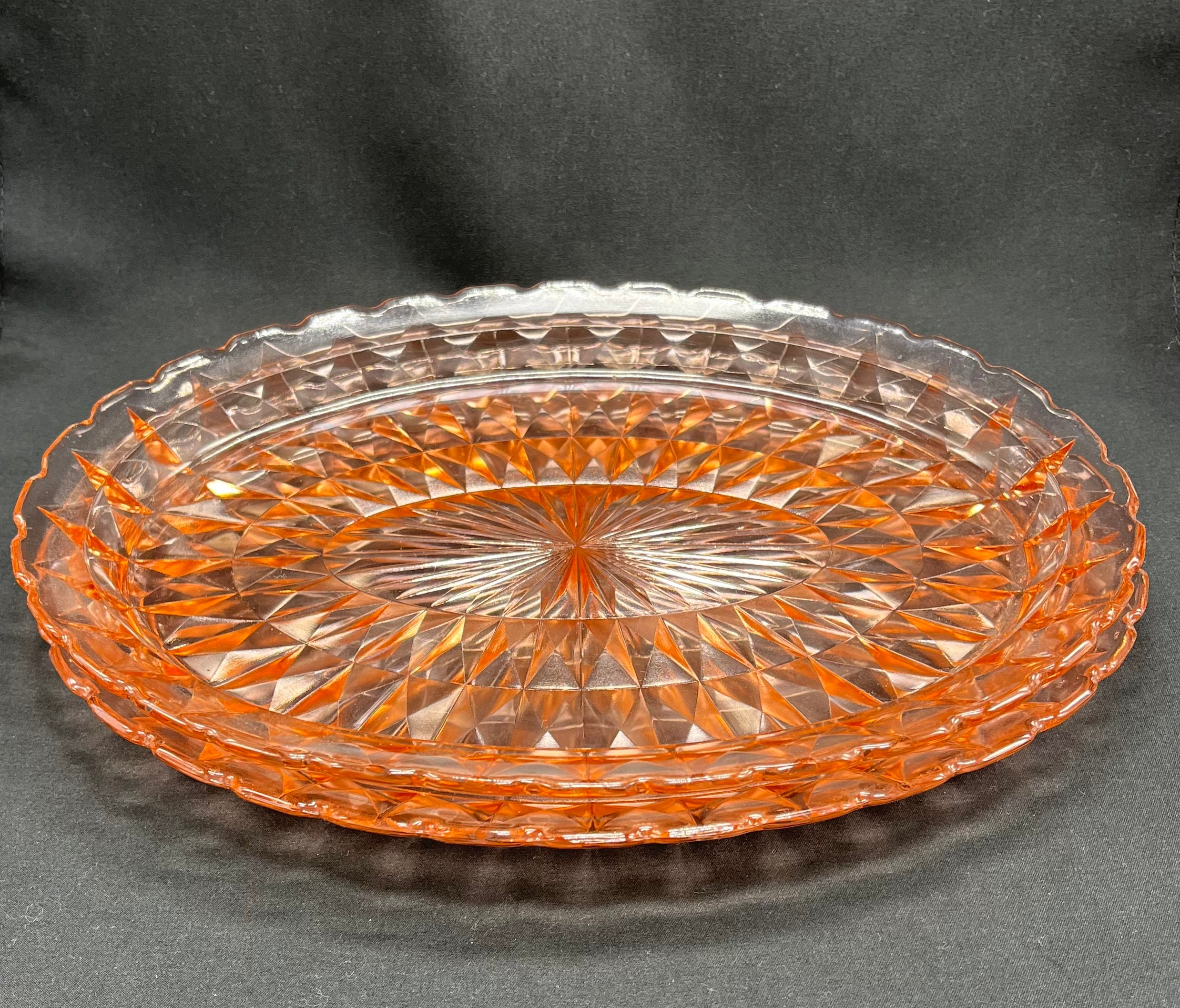 Vintage Pink Depression Glass Serving Plates Jeanette Pink Windsor Serving Trays Pair Etsy