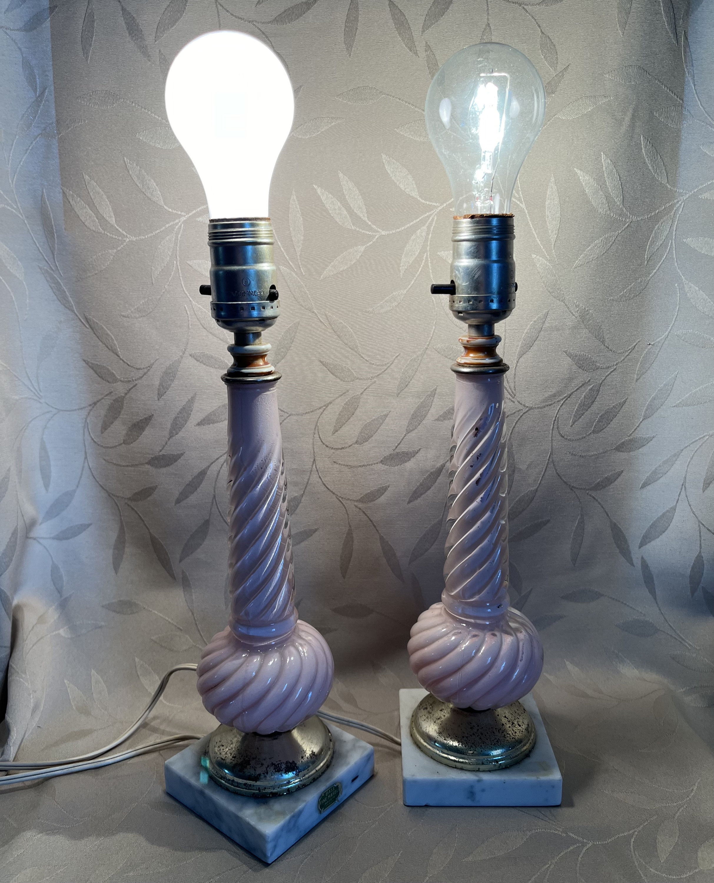 Pair Mid Century Table Lamps, Pink Table Lamps, Pink Reverse Pained ...