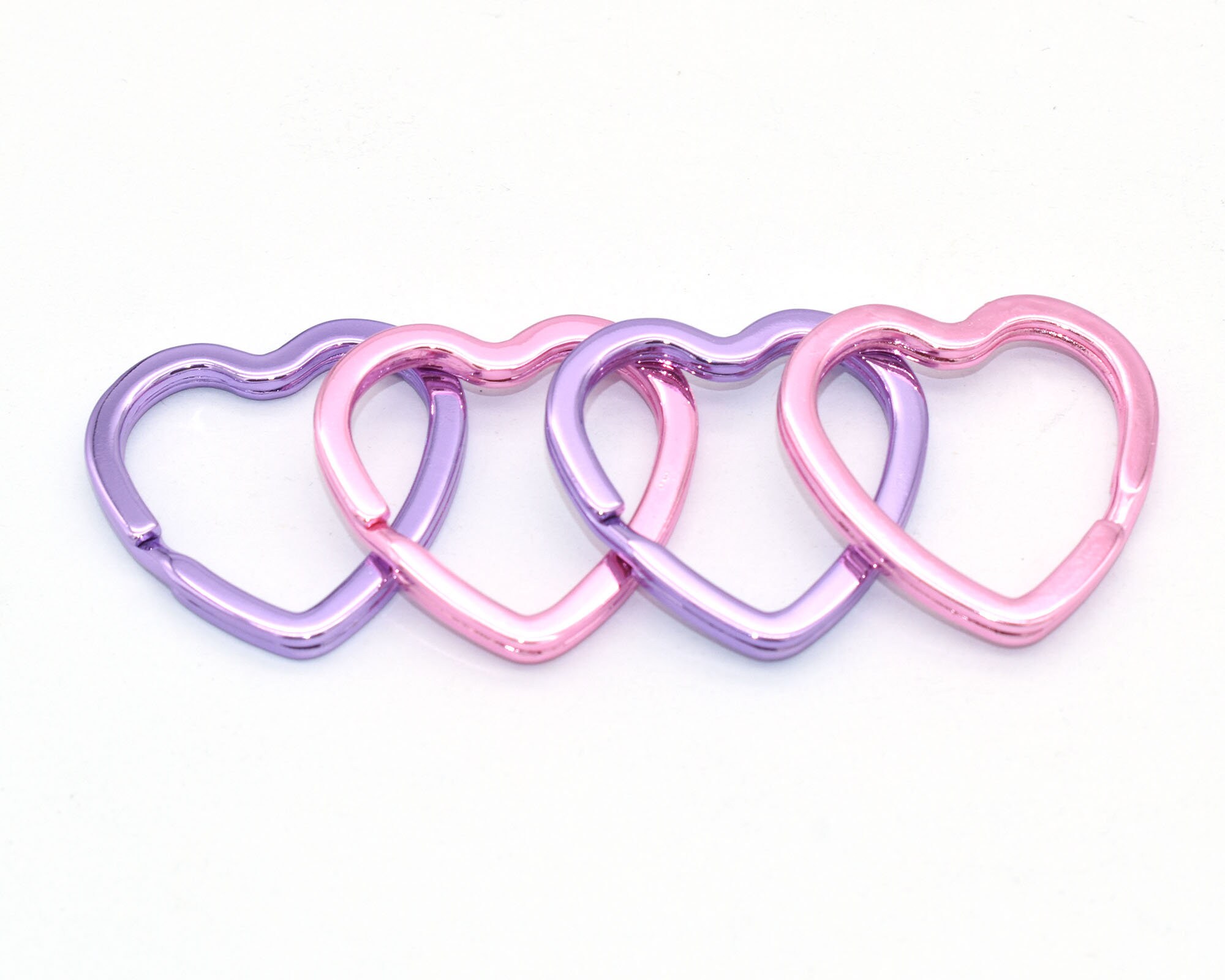 30mm Heart Shape Key Ring Purple Split Ring Pink Jump Ring Leather ...