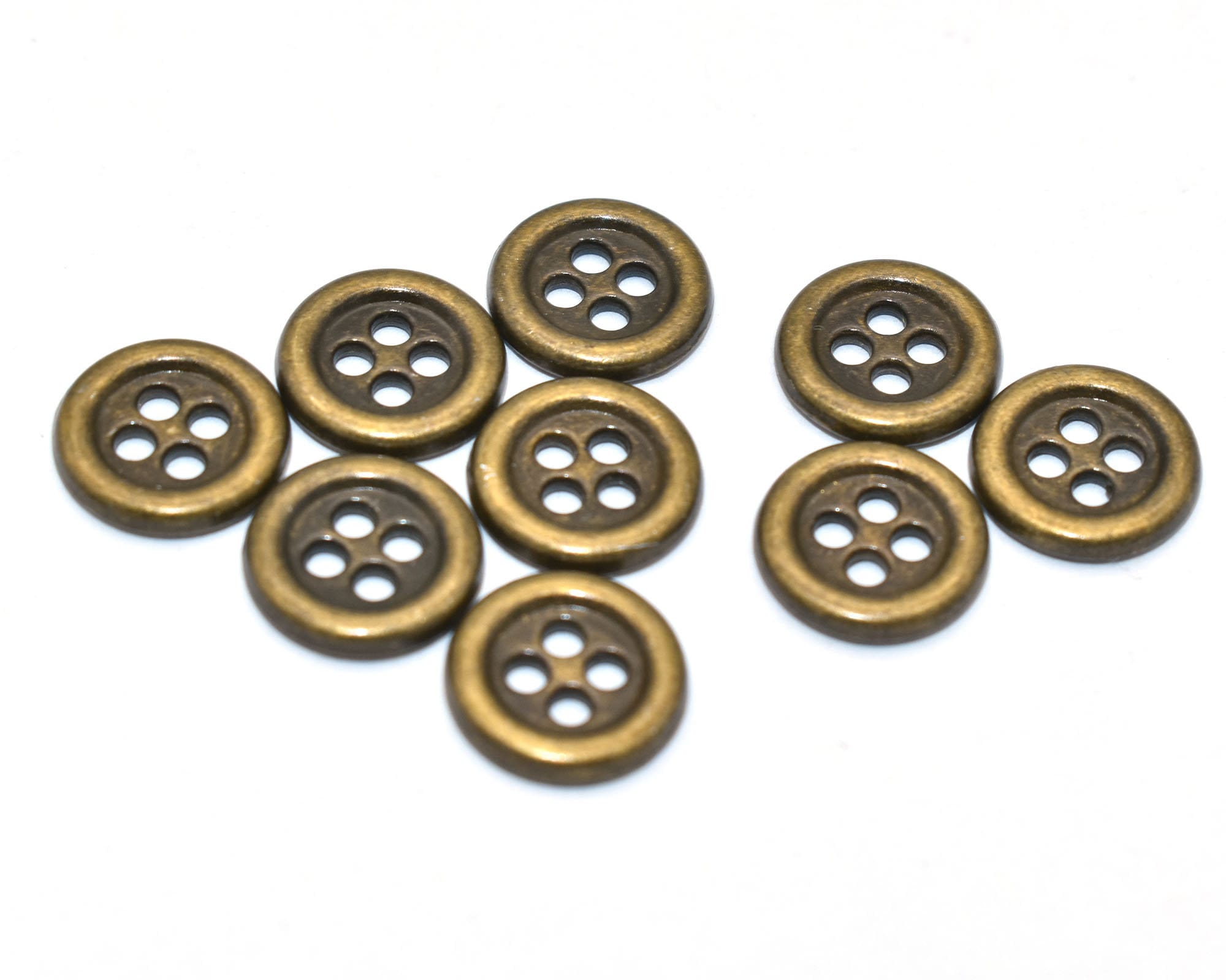 Bronze Coat Buttons Antique Metal Flat Button 11mm Four Hole Sewing ...