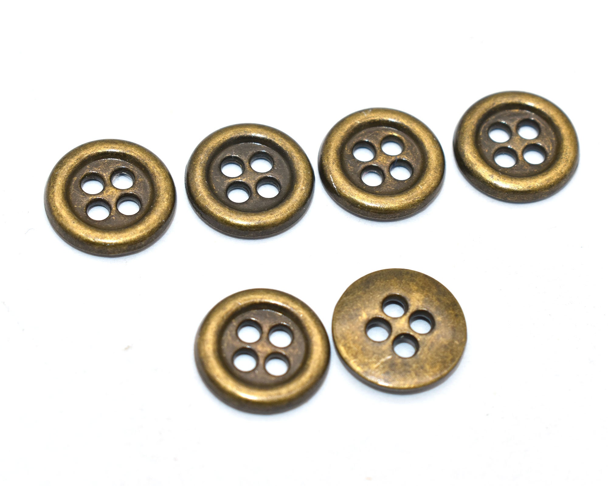 Bronze Coat Buttons Antique Metal Flat Button 11mm Four Hole Sewing ...