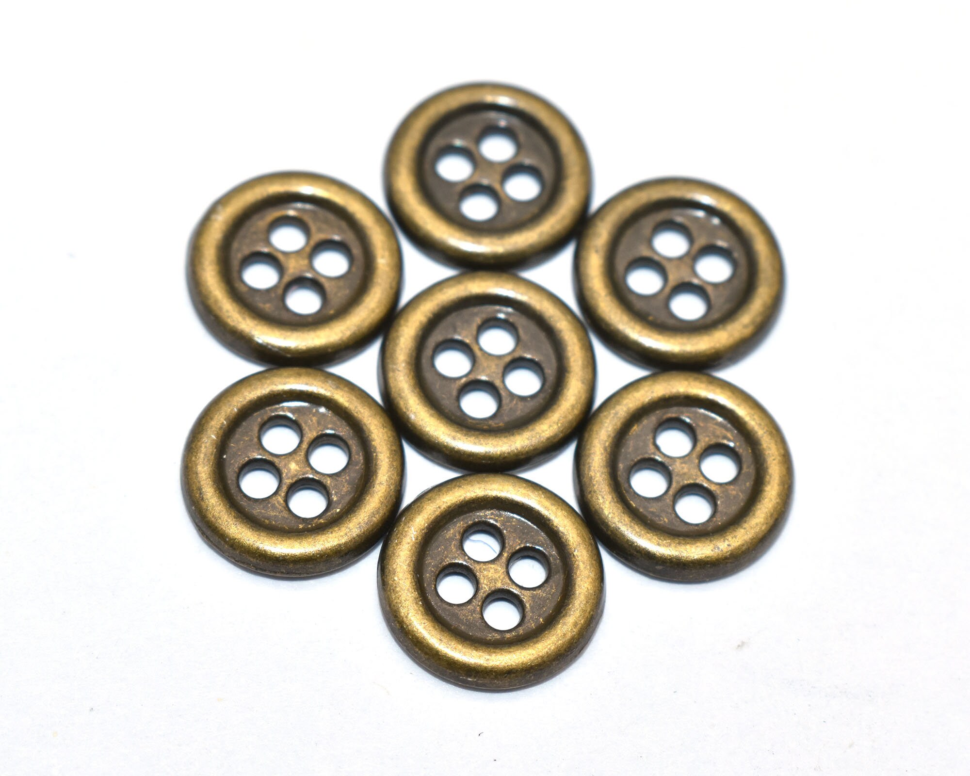 Bronze Coat Buttons Antique Metal Flat Button 11mm Four Hole Sewing ...