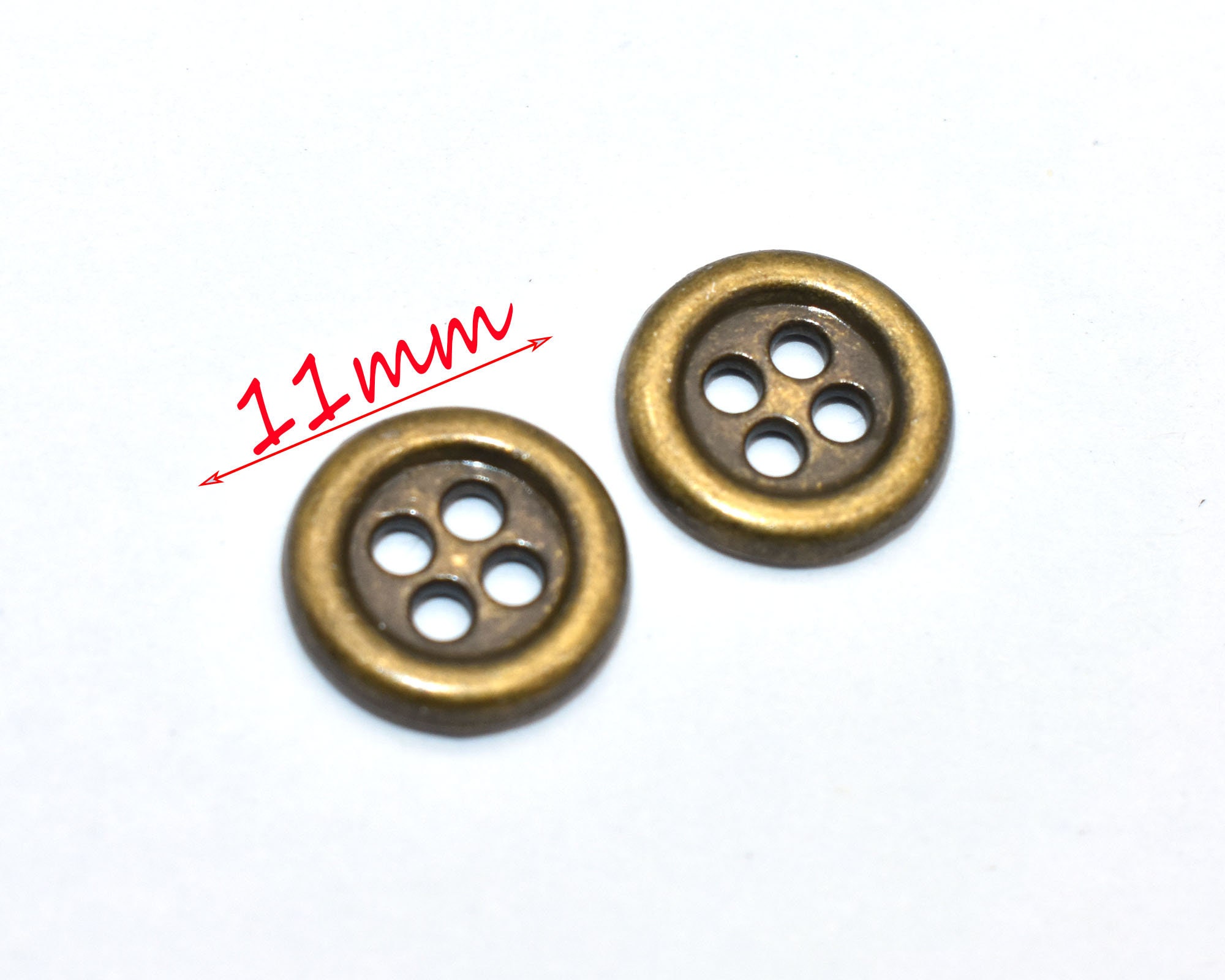 Bronze Coat Buttons Antique Metal Flat Button 11mm Four Hole Sewing ...