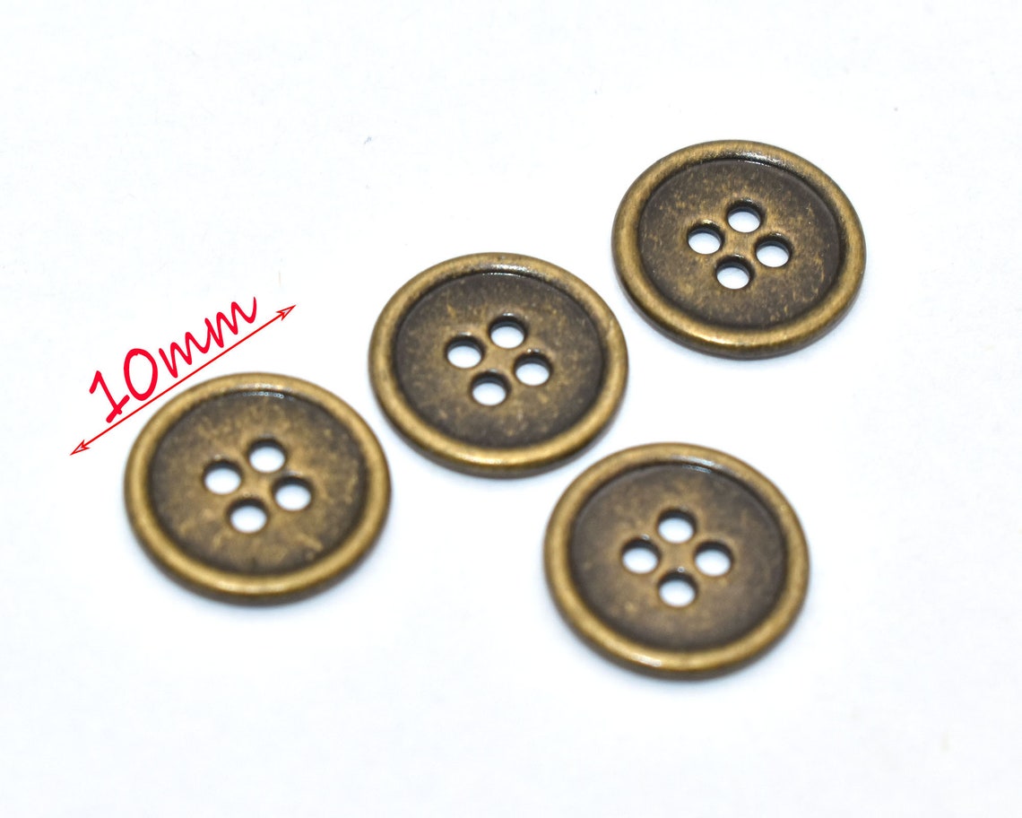 Bronze Coat Buttons Antique Metal Flat Button 10mm Four Hole Sewing ...