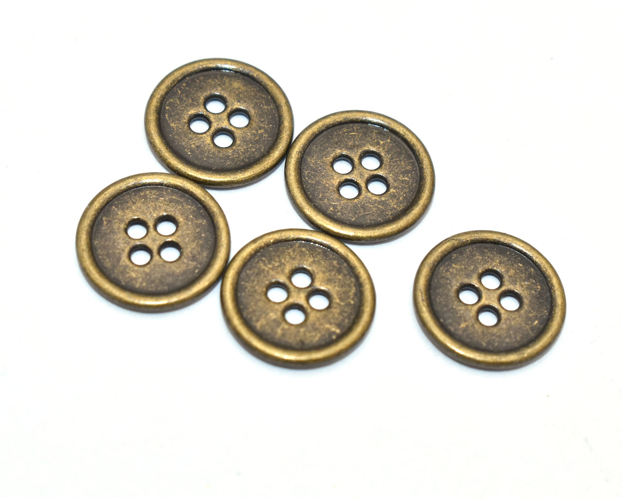 Bronze Coat Buttons Antique Metal Flat Button 10mm Four Hole Sewing ...