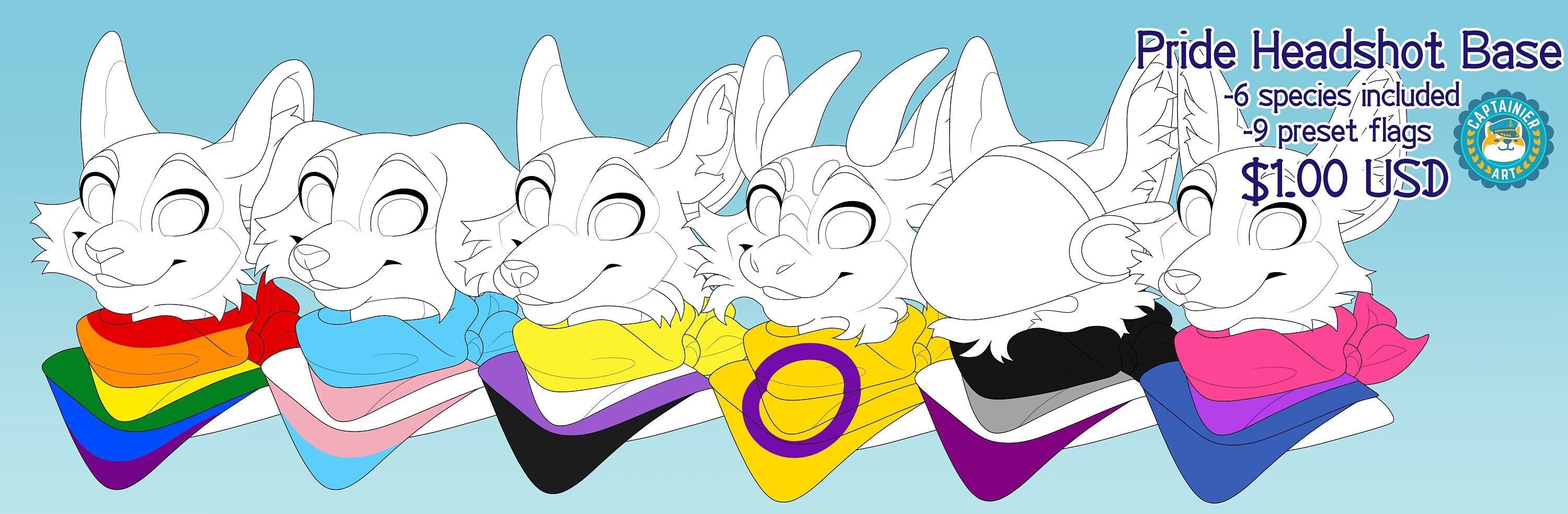 Pride Headshot Base Furry LGBTQ Lineart - Etsy