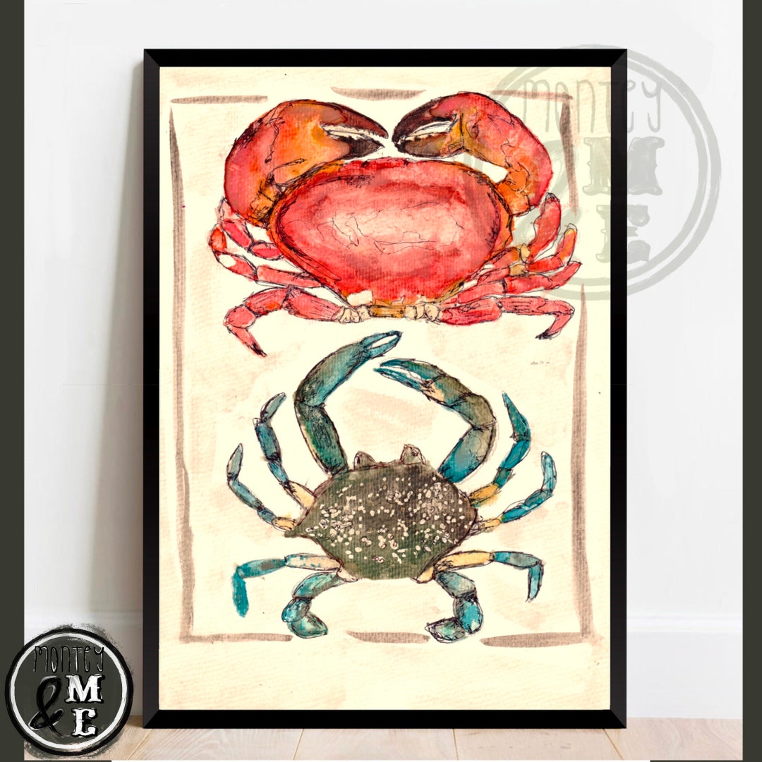 Crab Print Artwork A4 A3 A2 Poster Ocean Costal Nautical Kitchen Home ...