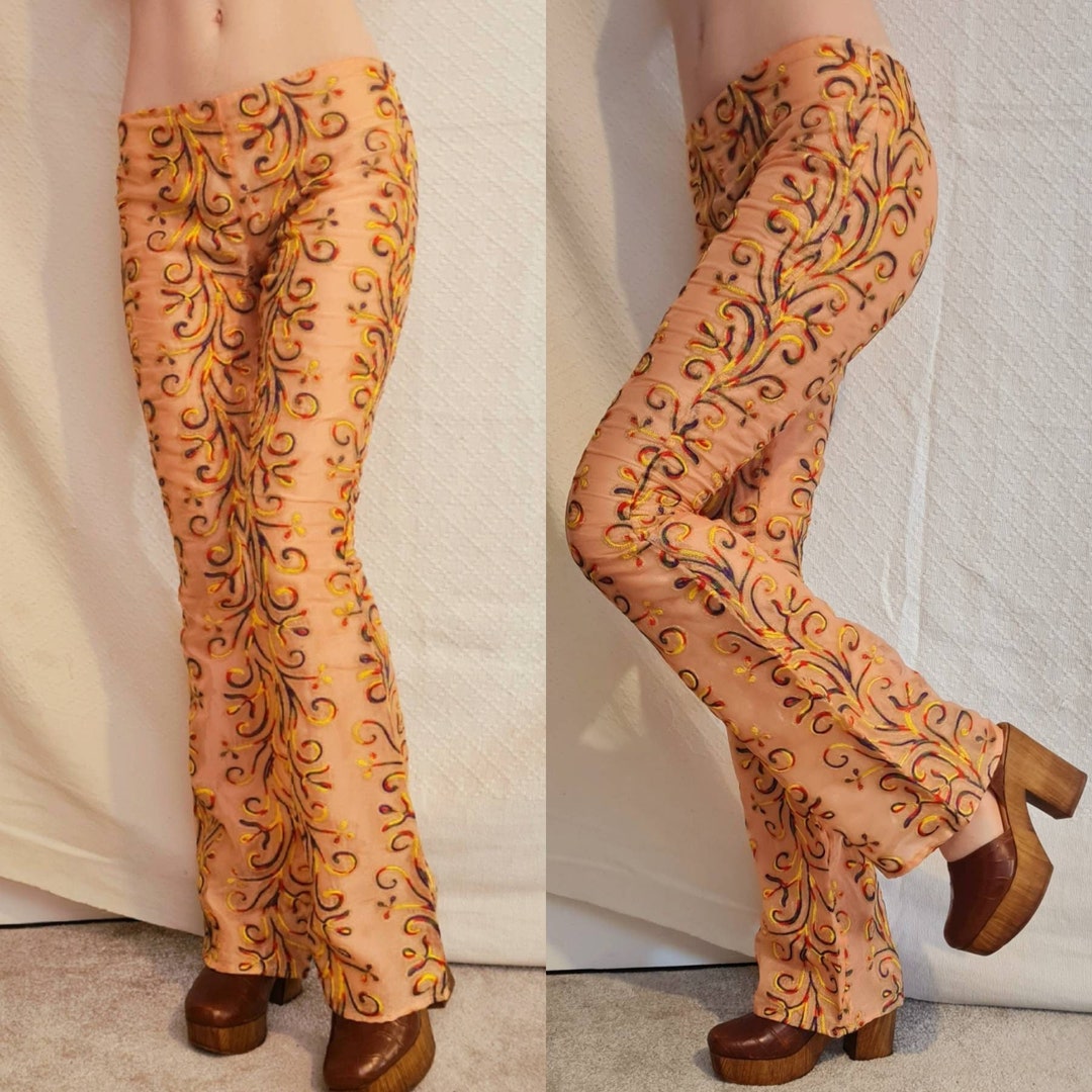 1990s JNCO Peach & Rainbow Embroidery Low Rise Flares - Etsy