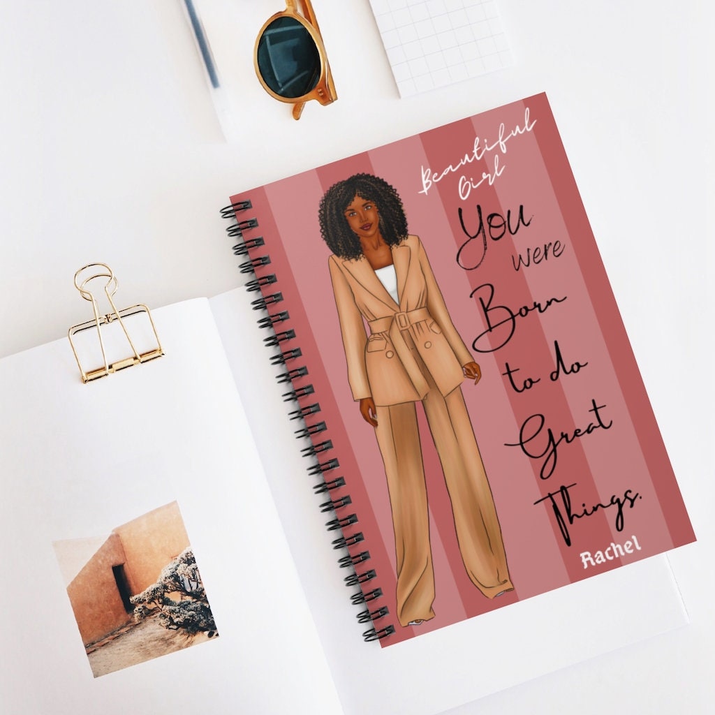 Custom Spiral Notebook, Personalized Notebook for Women, Black Woman ...