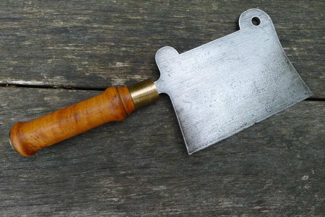 Rare Unique Form, Antique Restored Meat Cleaver Cast-steel Carbon Steel ...