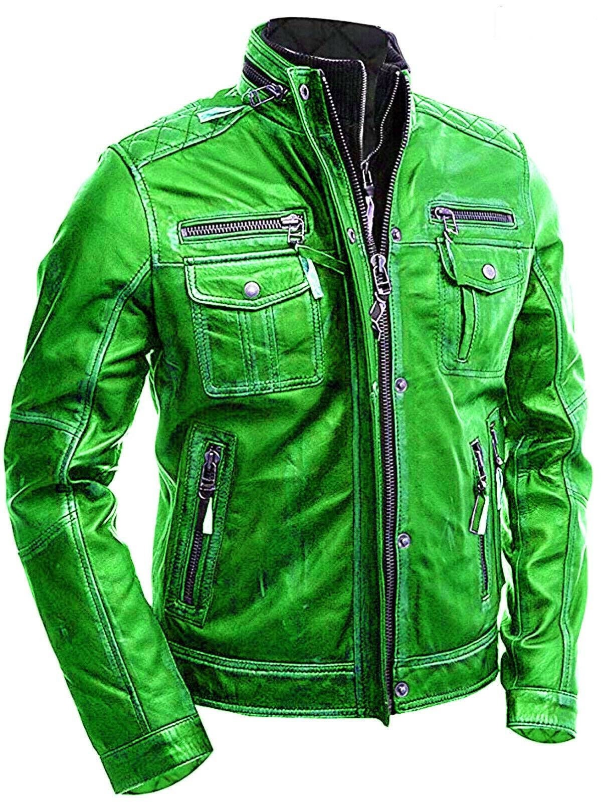 Green Leather Jacket Men