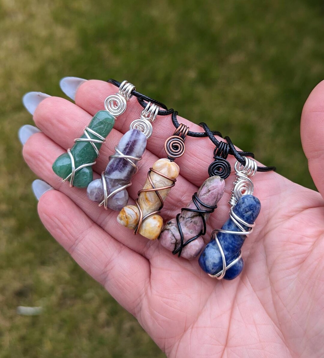 Wire Wrapped Crystal Phallus Pendant Necklace. Oxidised - Etsy UK