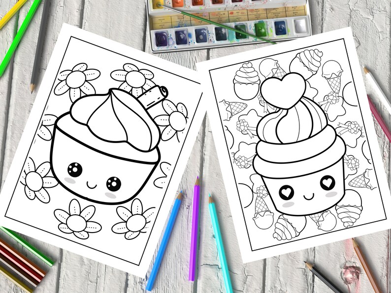 Kawaii Coloring Pages Printable, Ice Cream Coloring Sheets, Sweet ...