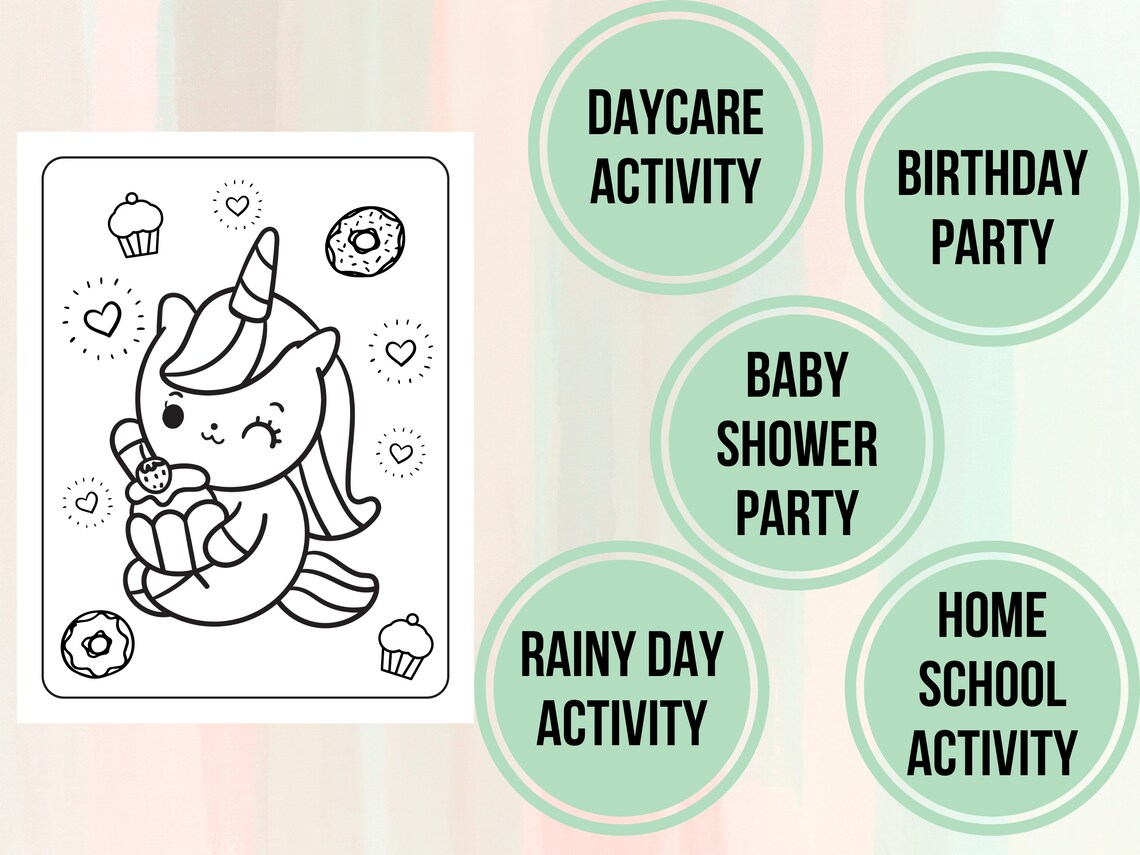 Printable Unicorn Coloring Pages, Cute Unicorn Coloring Sheets, Kawaii ...