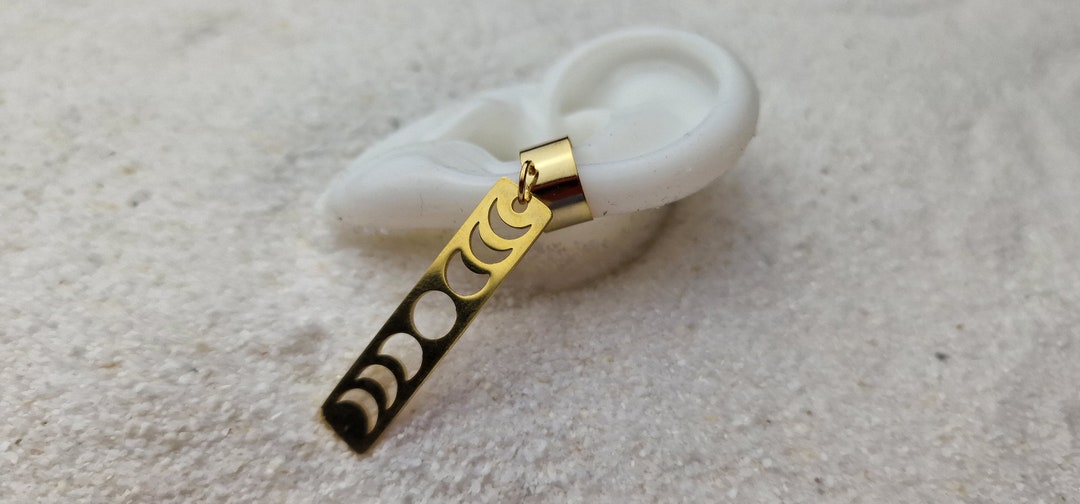 WAXING MOON Metal Ear Cuff / Ear Wrap / Ear Cuff and Rectangular Astro ...