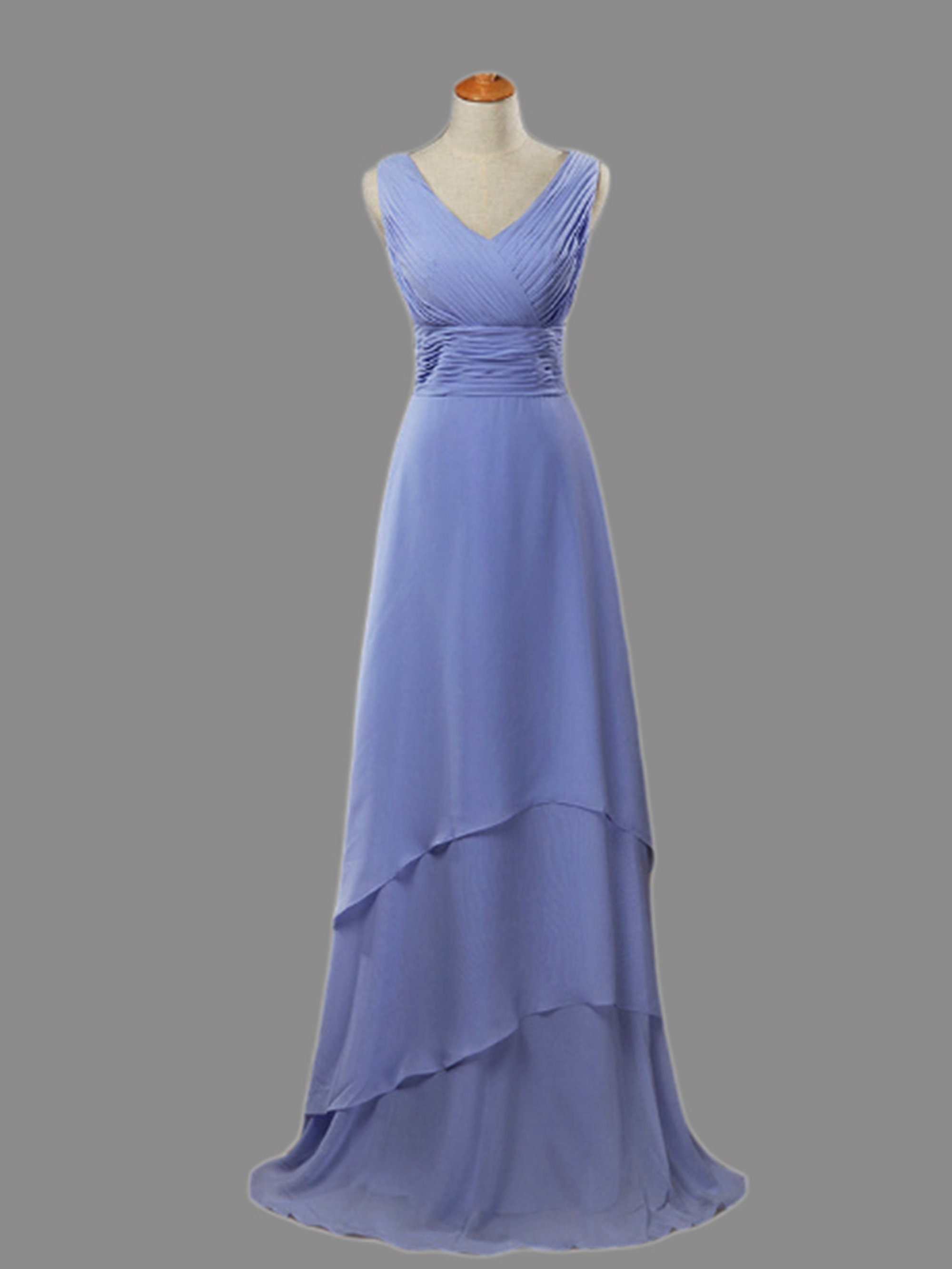 3 Tiers Skirt Straps V Neck Pleats Chiffon Floor Length Junior ...