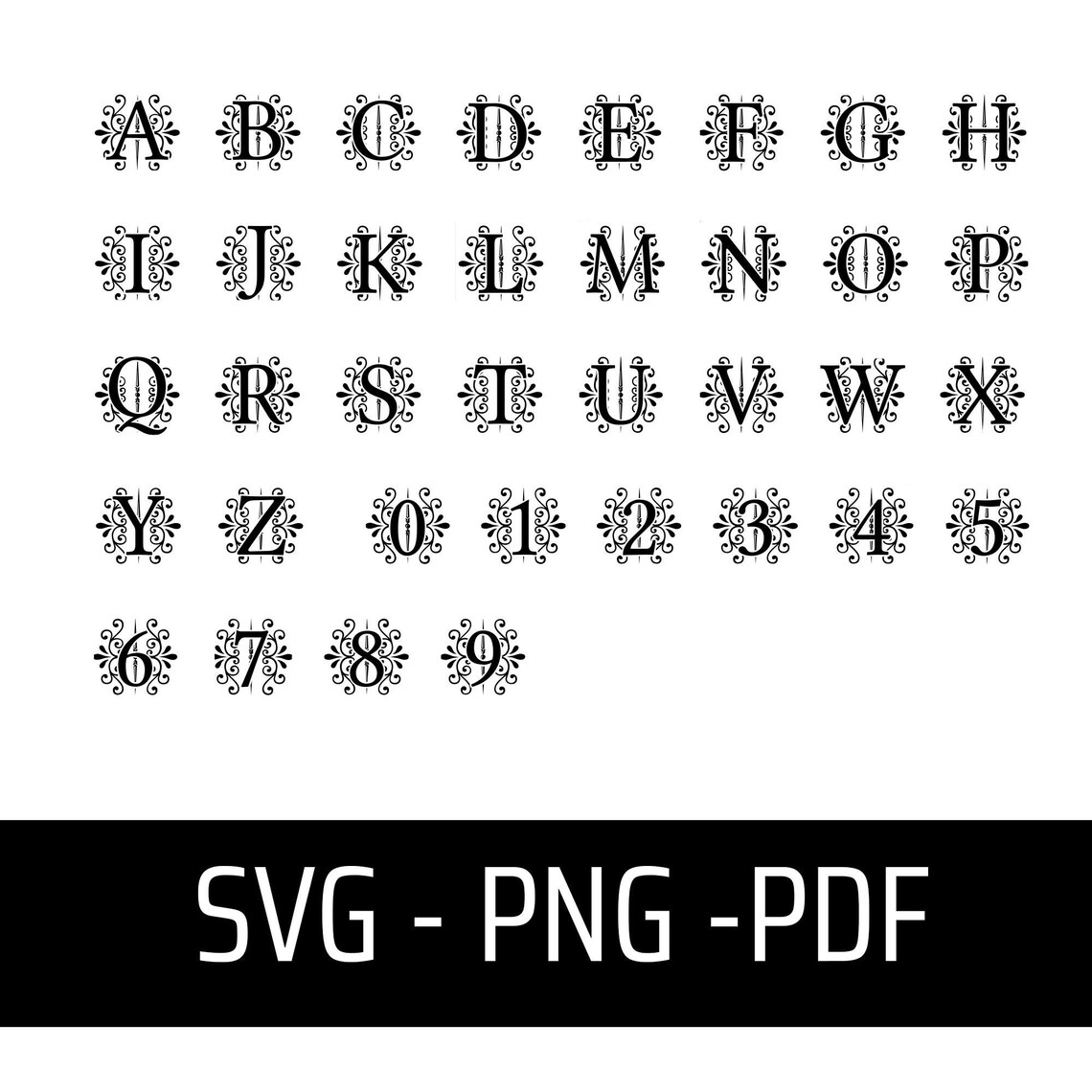 Monogram Alphabet Dxf File Digital Font Svg Png Pdf Laser Cut Etsy