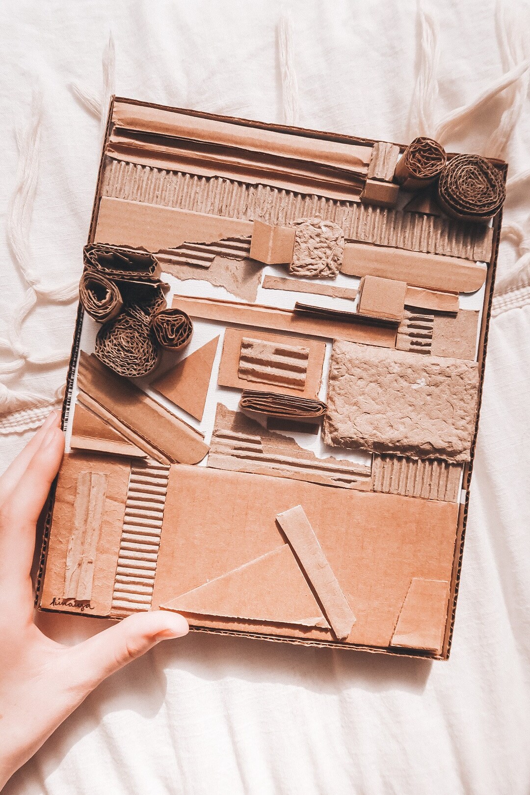 Original Abstract Recycled Cardboard Art on Canvas Made Out - Etsy