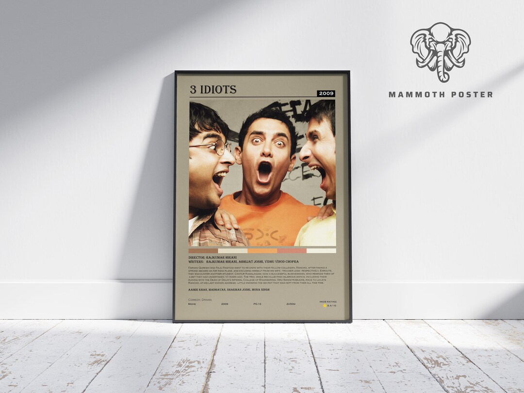 3 Idiots | Rajkumar Hirani | Minimalist Movie Poster | Vintage Retro ...