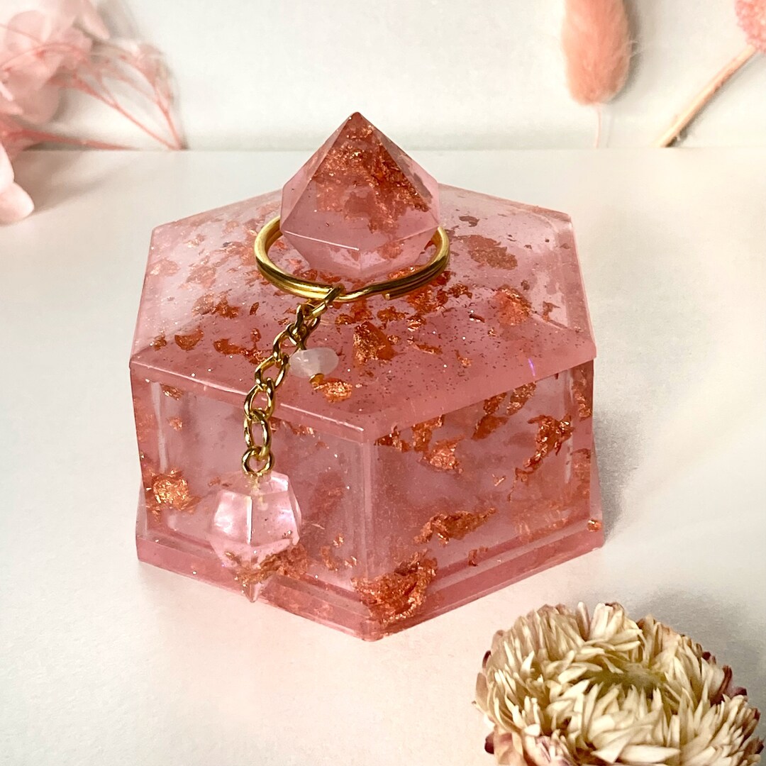 Resin Trinket W/ Spike / Trinket Box With Lid / Gold GLITTER and Flakes ...