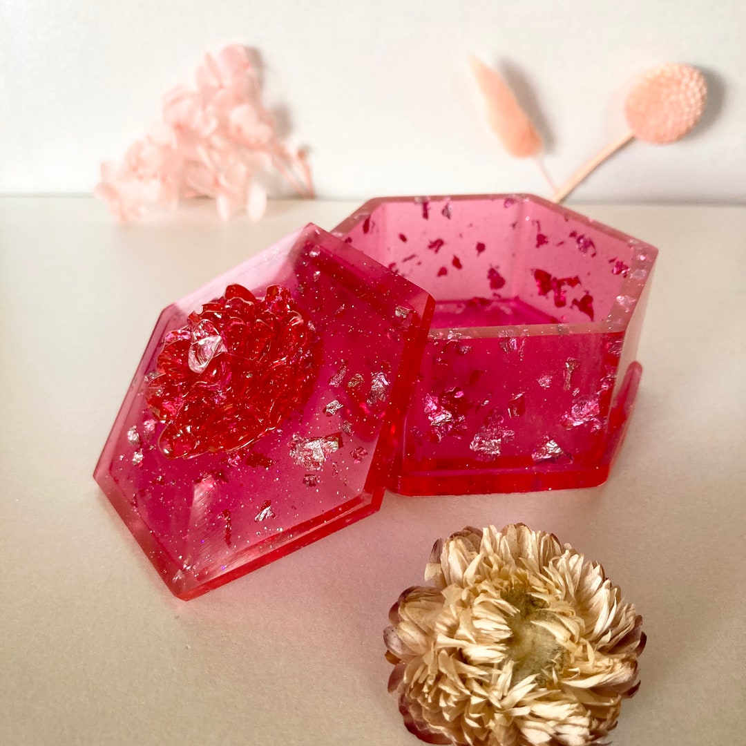 Resin Trinket W/ Flower / Trinket Box With Lid, 3D Flower, Crystal in ...